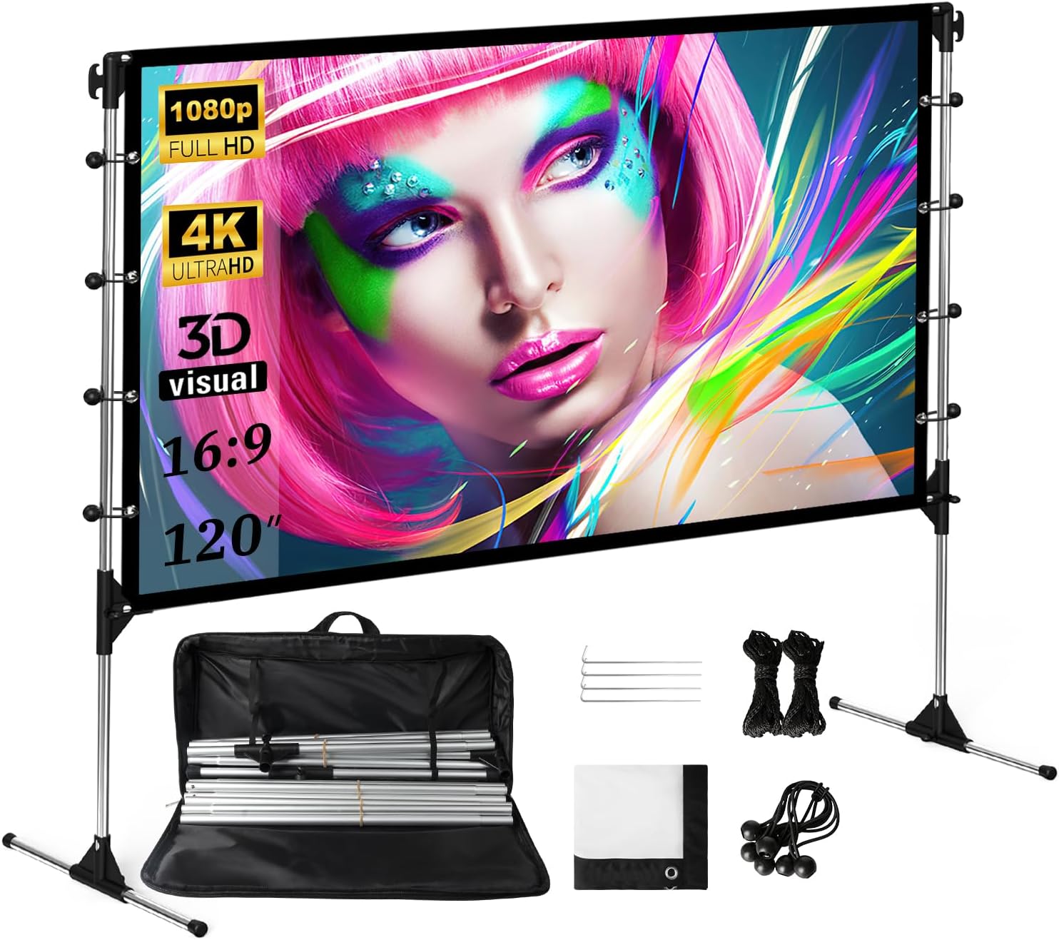 Yisiga 120 Inches Projector Screen,16:9 HD 4K Foldable Anti-Crease ...