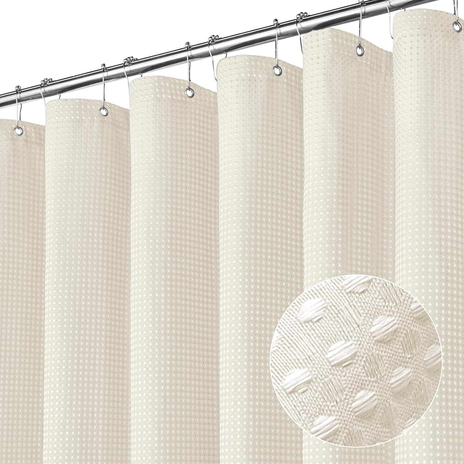 Amazon.com: Gibelle Ivory Shower Curtain, Waffle Weave Textured Fabric ...