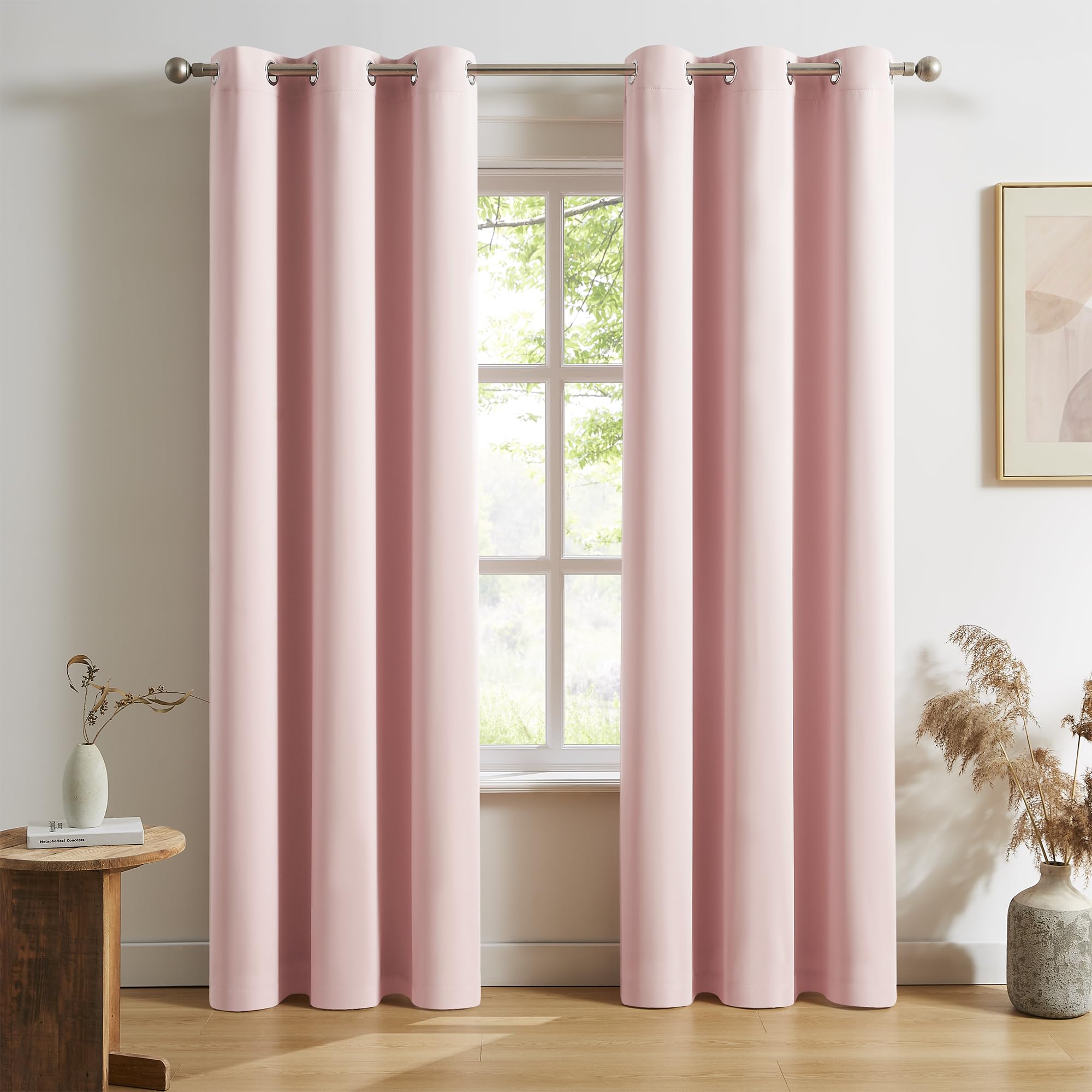 Amazon.com: DUALIFE Solid Pink Curtains 84 Inches Long Baby Pink ...