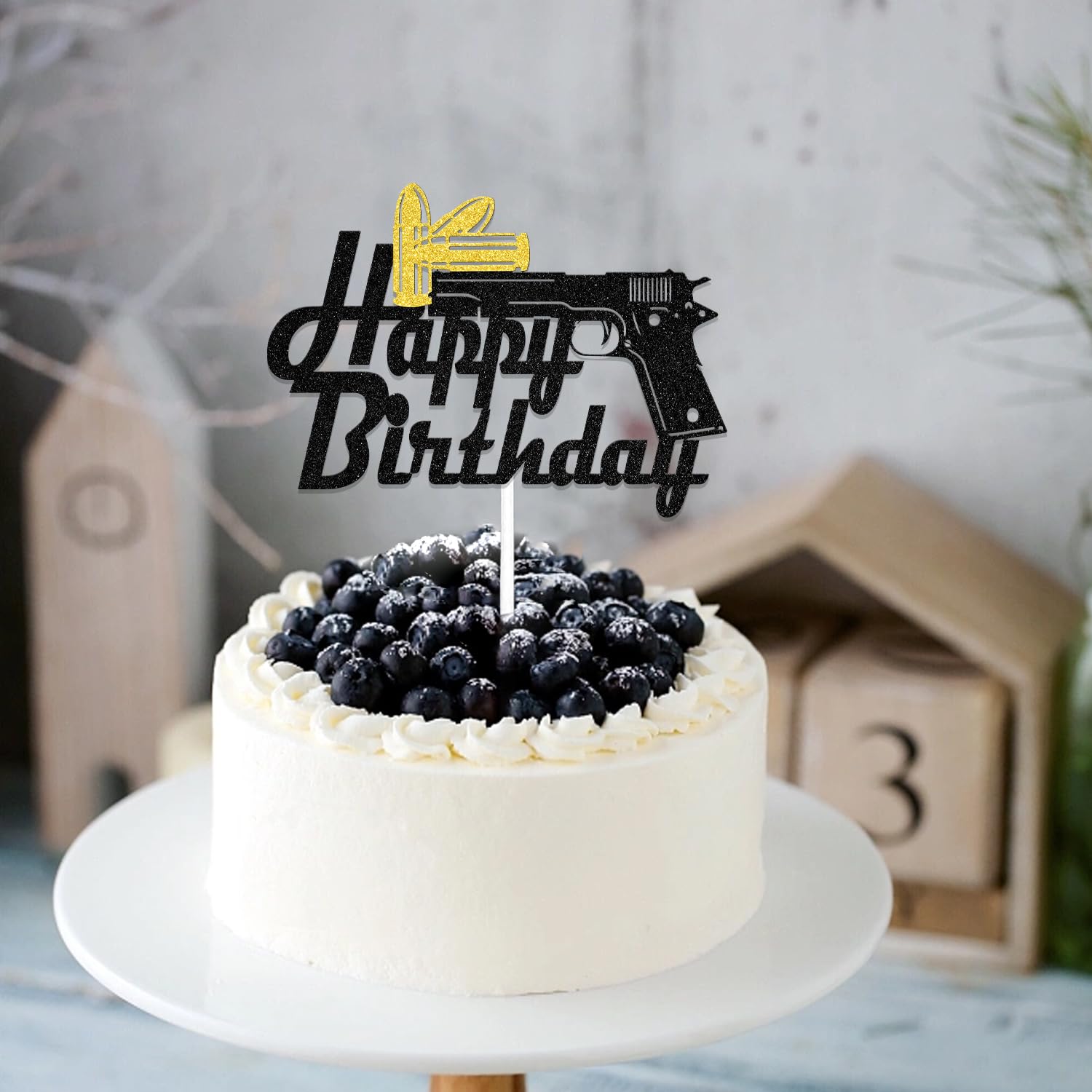 Snapklik.com : Pistol Shooting Birthday Party Cake Decoration Gun Happy ...