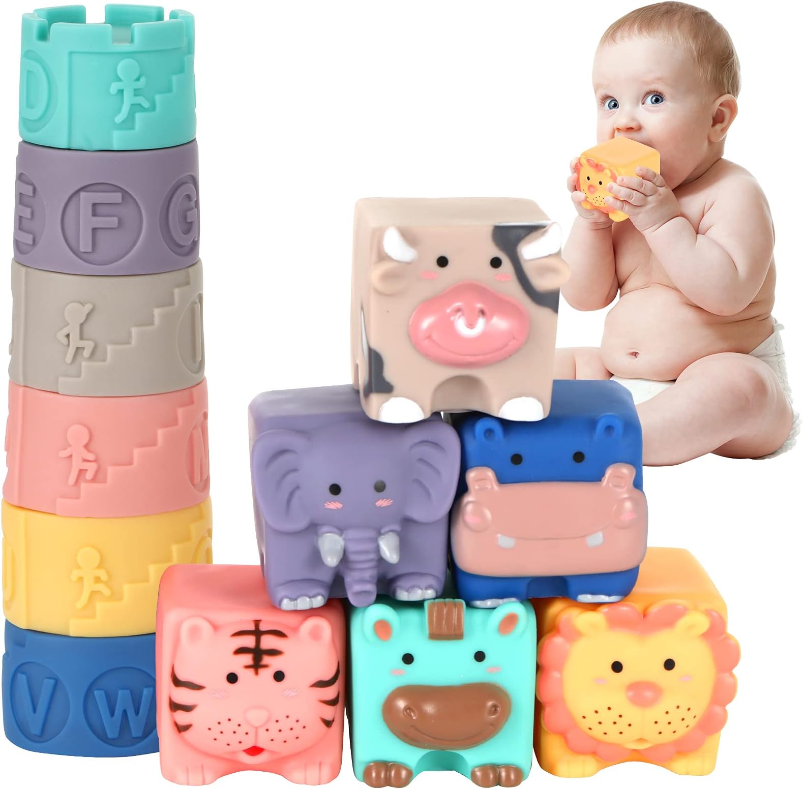 Amazon.com: Playgro Soft Stacking Blocks - Sensory Stacking Fun for ...