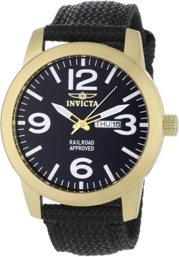 Invicta Men's 1047 Specialty Collection Black Canvas 18k Gold-Plated ...