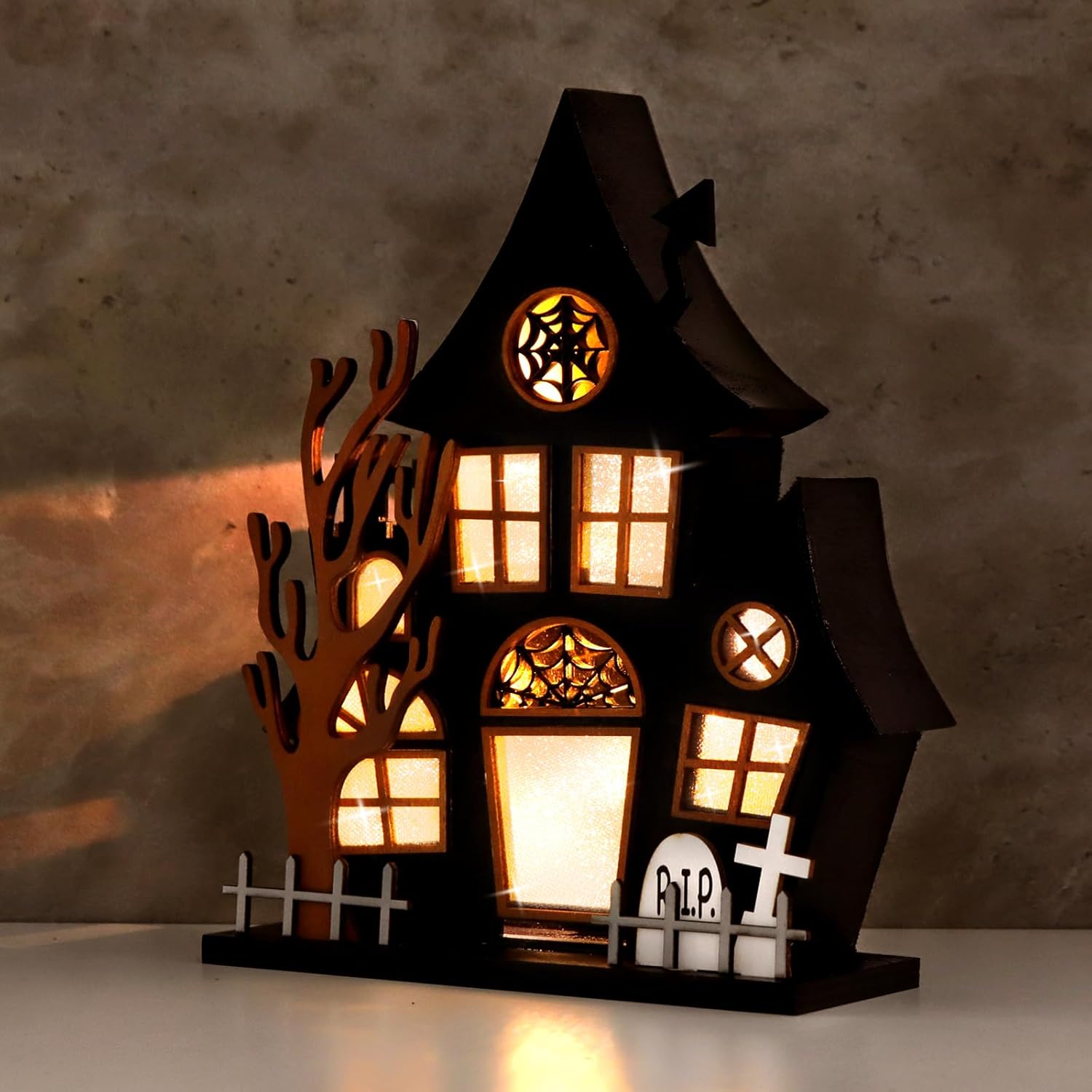 Amazon.com: Halloween Table Decorations Indoor, Lighted Wooden Haunted ...