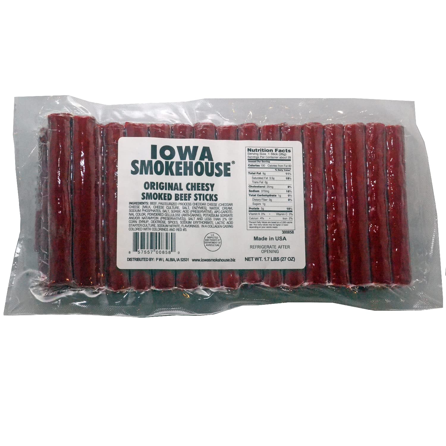 Amazon.com: IOWA SMOKEHOUSE Smoked Beef Sticks, Cheesy Original ...