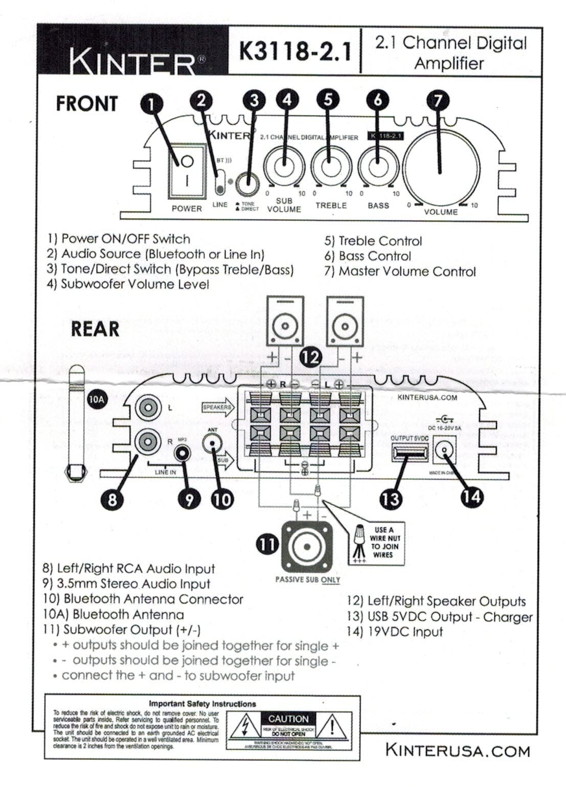 $11/mo - Finance Kinter K3118-2.1 Bluetooth 5.0 Stereo Digital Receiver ...