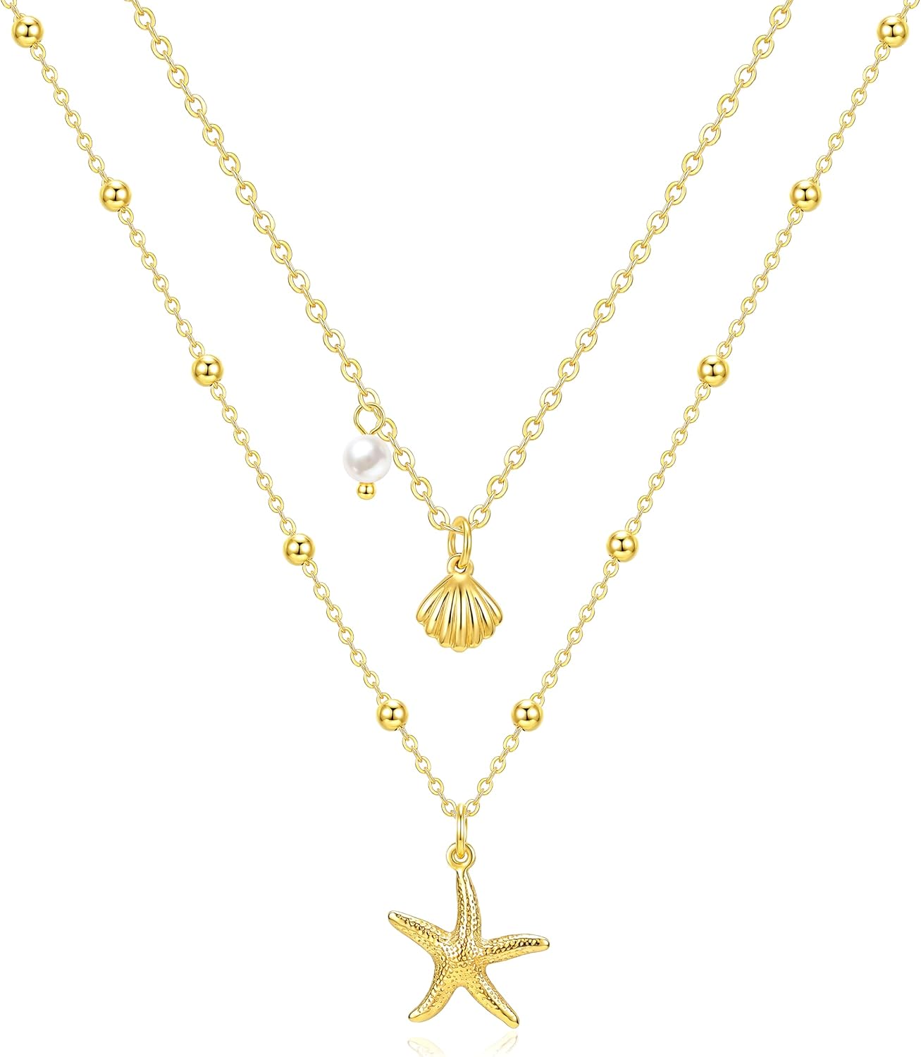 Amazon.com: Zeffy Charm Necklaces for Women Dainty Summer Seashell ...