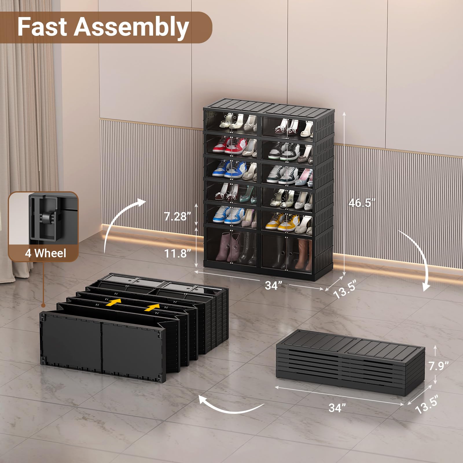 Snapklik.com : BROVIEW Plastic Shoe Storage Organizer Boxes 6 Tiers 24 ...