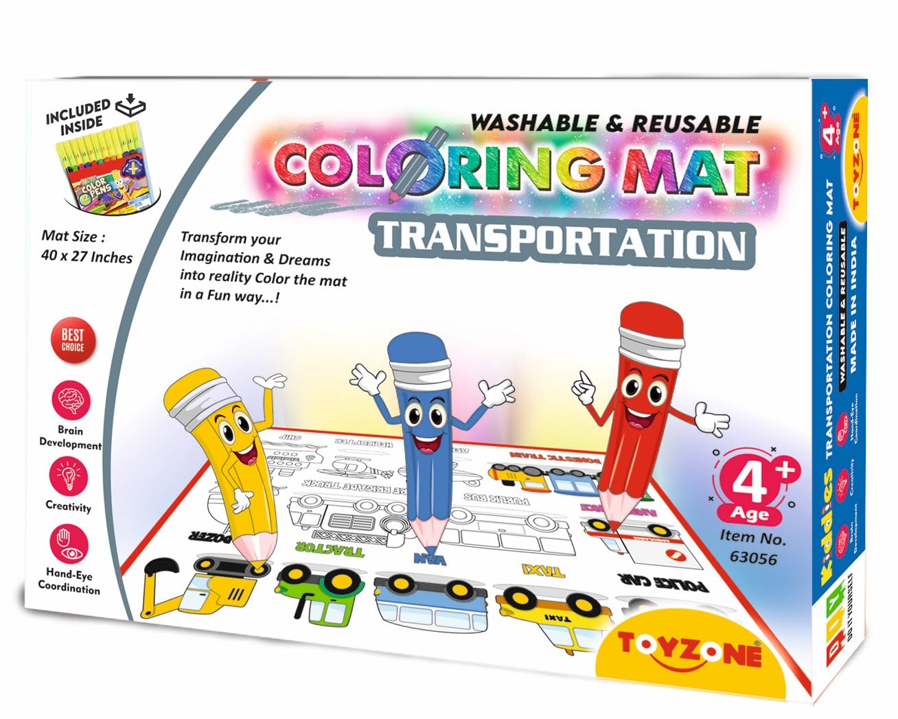 Buy TOYZONE Transportation Coloring Mat | Reusable and Washable ...