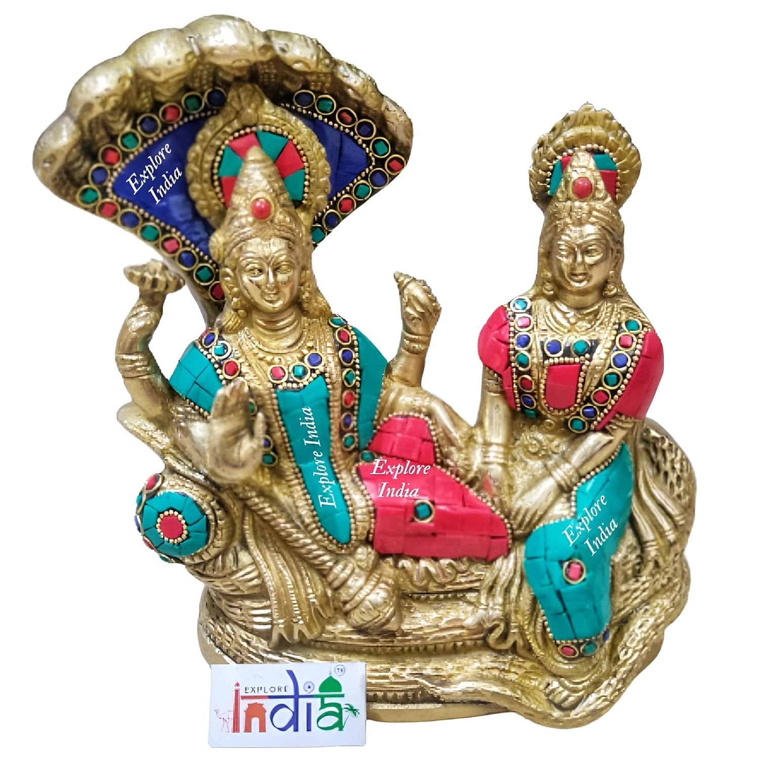 Buy Explore India Brass Vishnu Laxmi Statue | Inlay Work Murti of Vishu ...