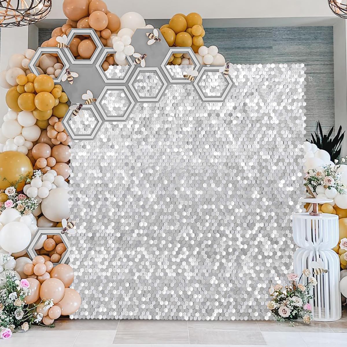 Amazon.com : Silver Shimmer Wall Backdrop Silver Sequin Backdrop 24 ...