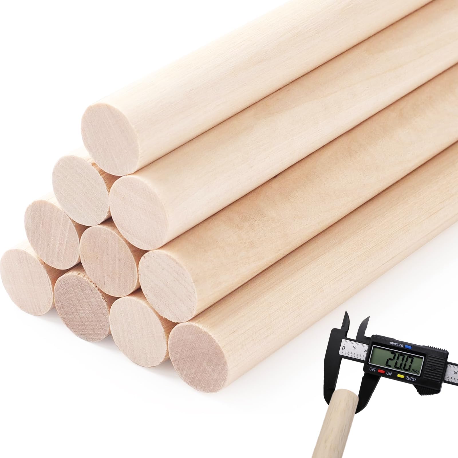 Amazon.com: Yaliuliu 10PCS 3/4 x 12 Inch Wooden Dowel Rods, Round ...