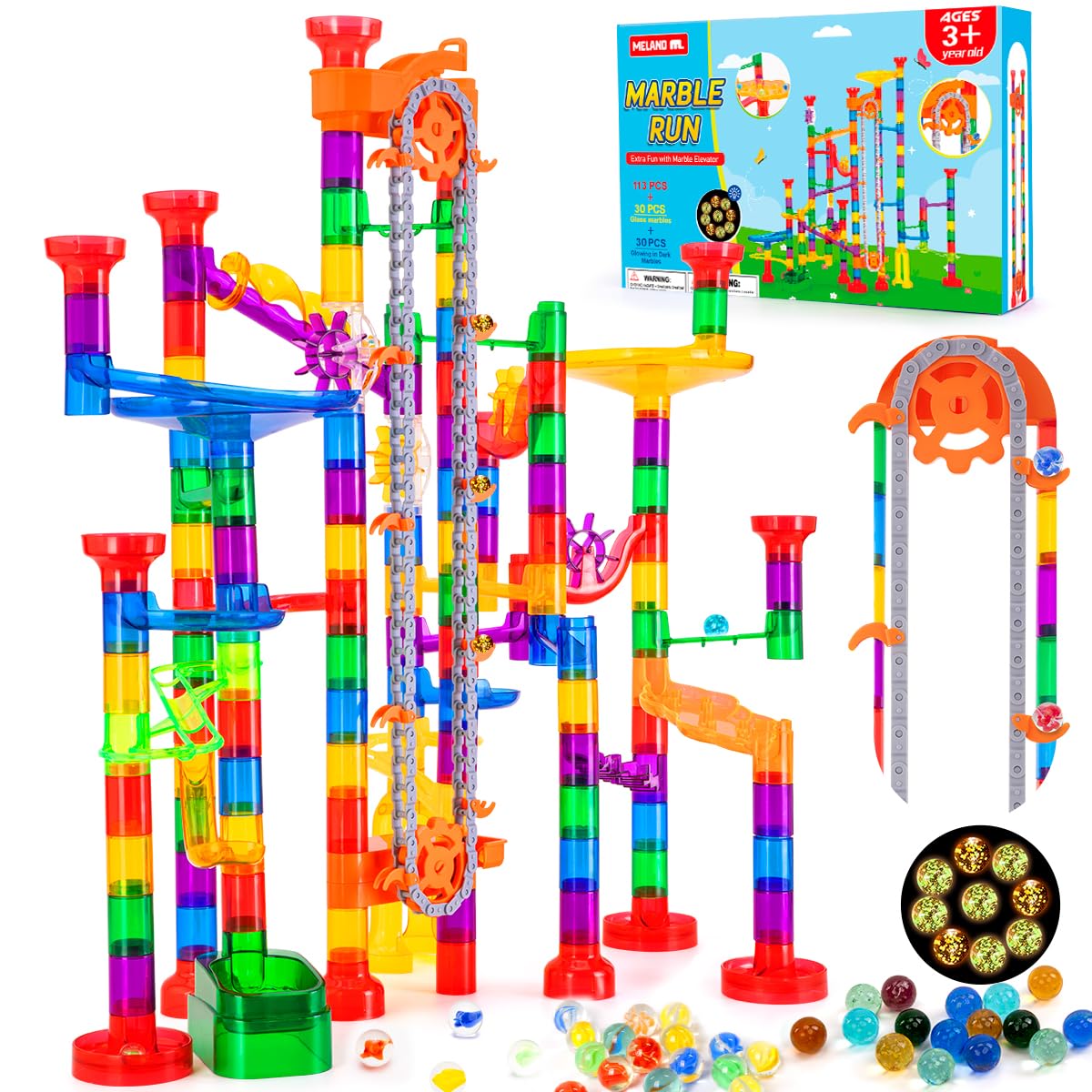 Amazon.com: 247Pcs Marble Run with Motorized Elevator, Construction ...