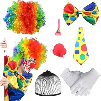 DAVBNM 7 Pcs Clown Costume Set, Clown Dress Up, cClown Wig Nose Gloves ...