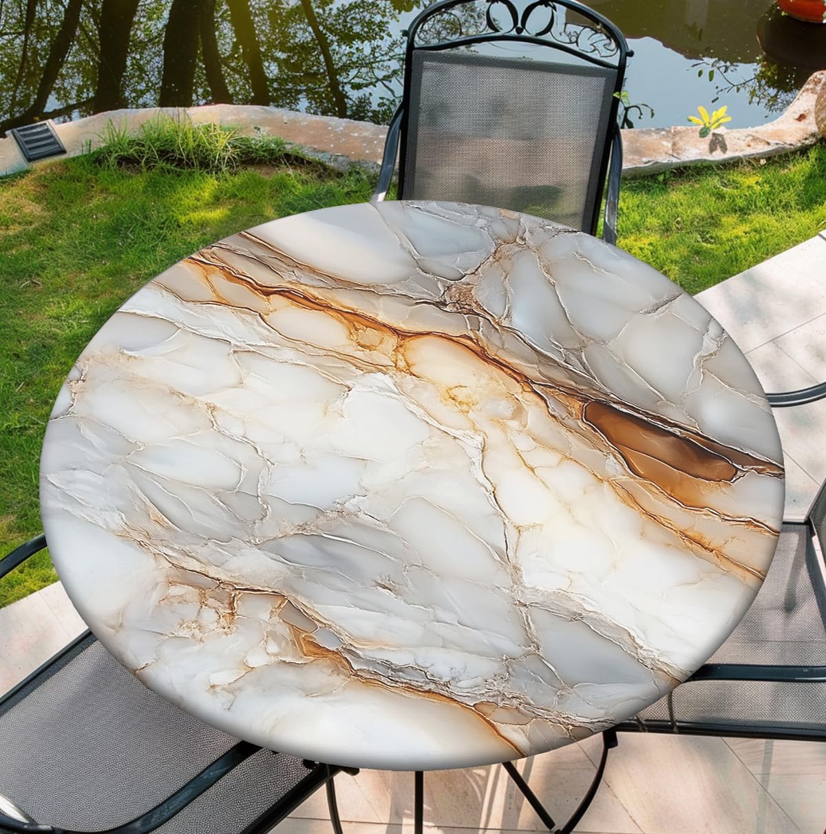 Amazon.com: Yesad 36 Inch Marble Round Tablecloth Elastic Tablecloths ...