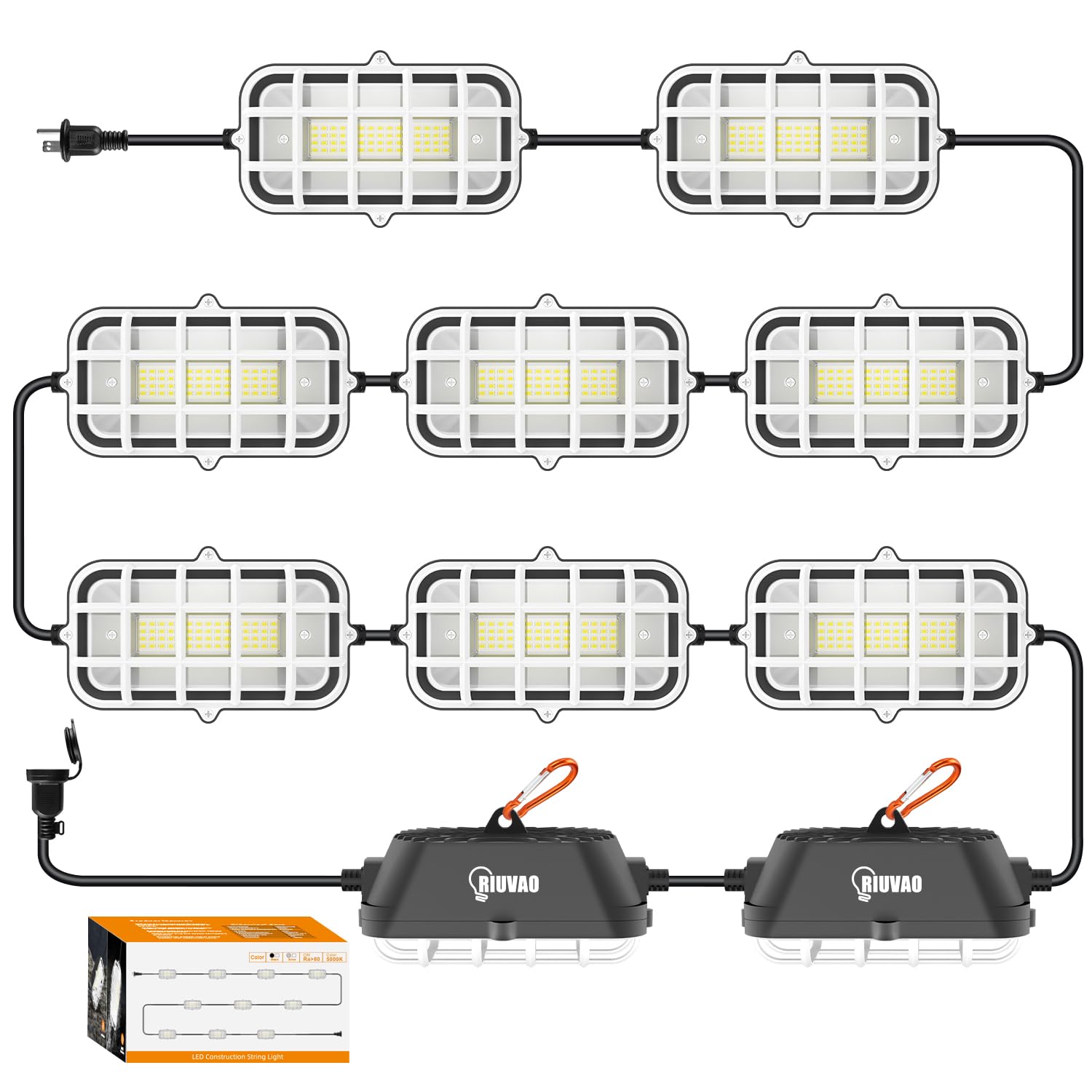 100ft LED Construction String Lights, 150W 15000LM Waterproof IP67 Led ...