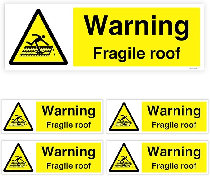 Pack of 5 Fragile Roof Warning Sign Self Adhesive (100 x 300 mm ...