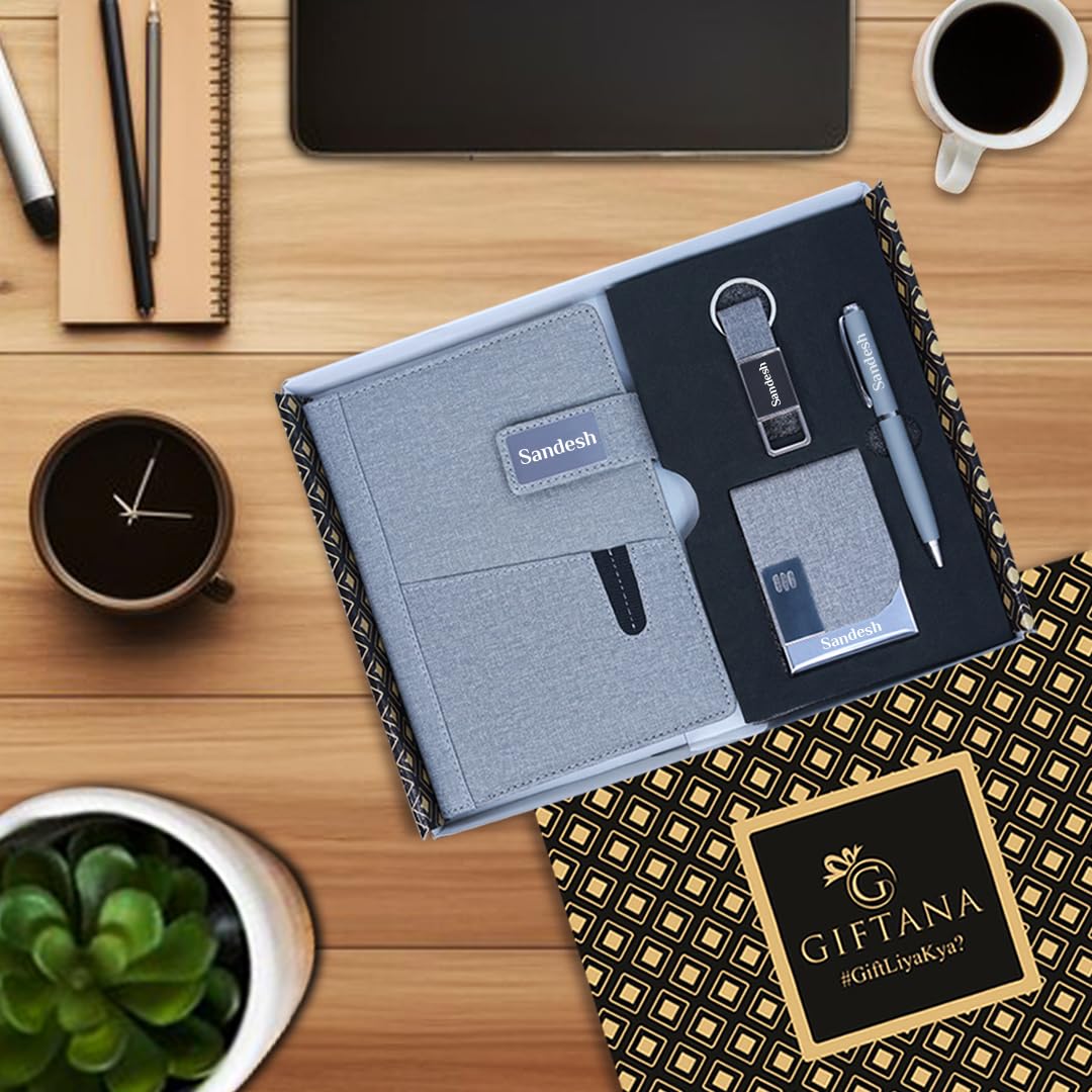 Giftana 4 in 1 Personalized Jute Cover Diary with Pen, Card Holder and ...