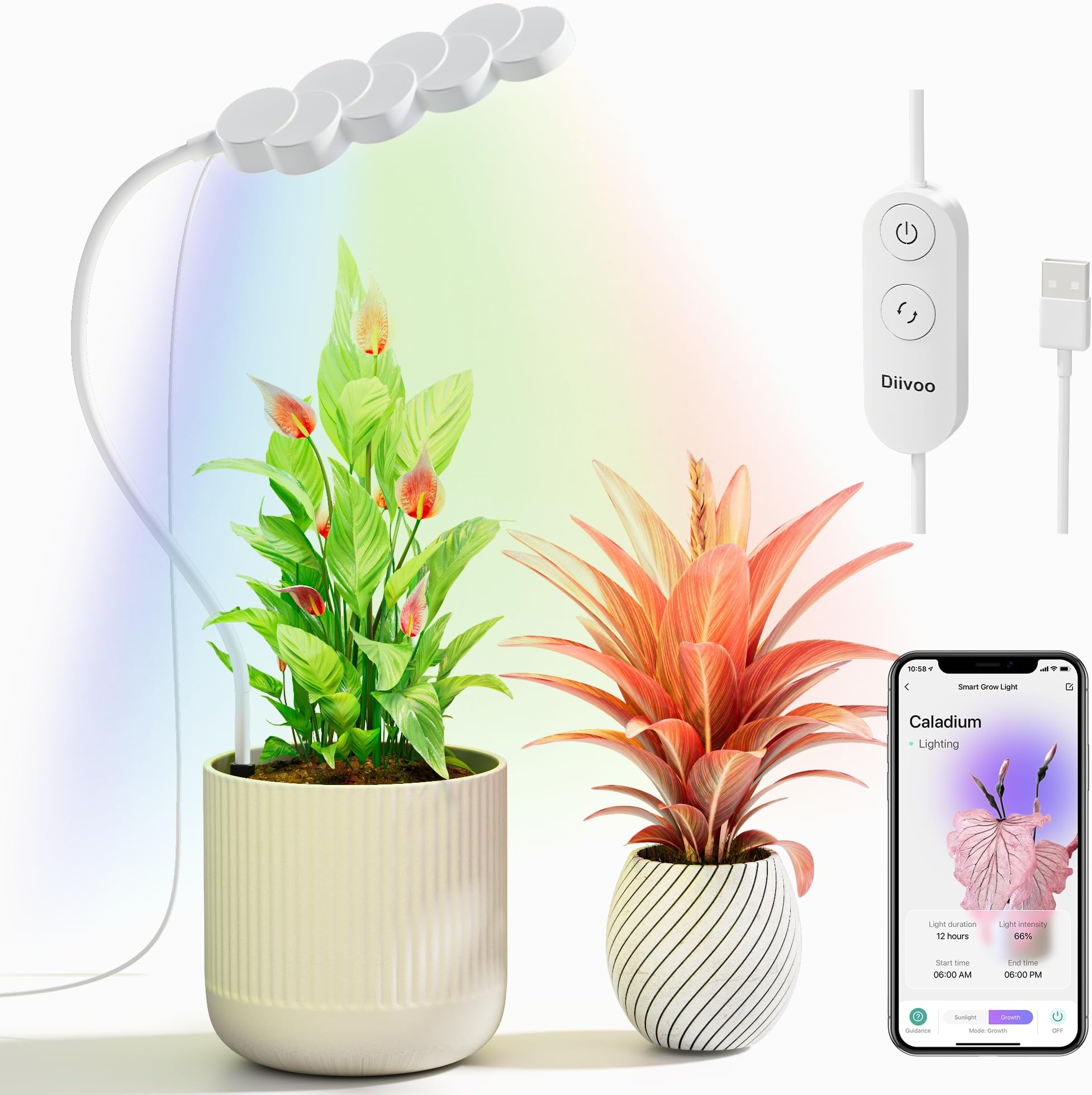 Amazon.com : Smart Grow Lights for Indoor Plants, Diivoo Bluetooth Full ...