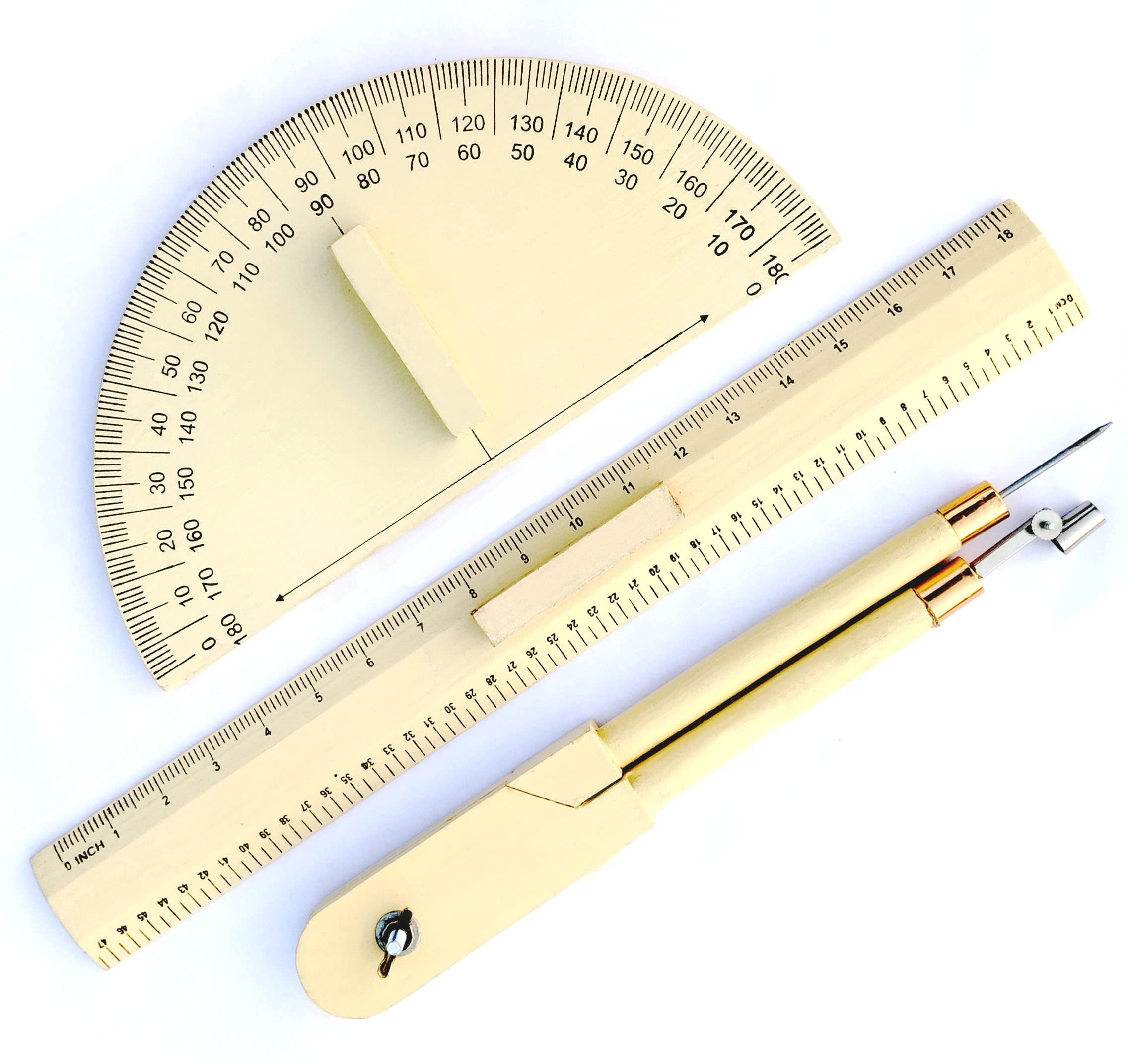 Buy Wooden Compass | Protractor | 18 in Ruler for Teachers Drawing in ...