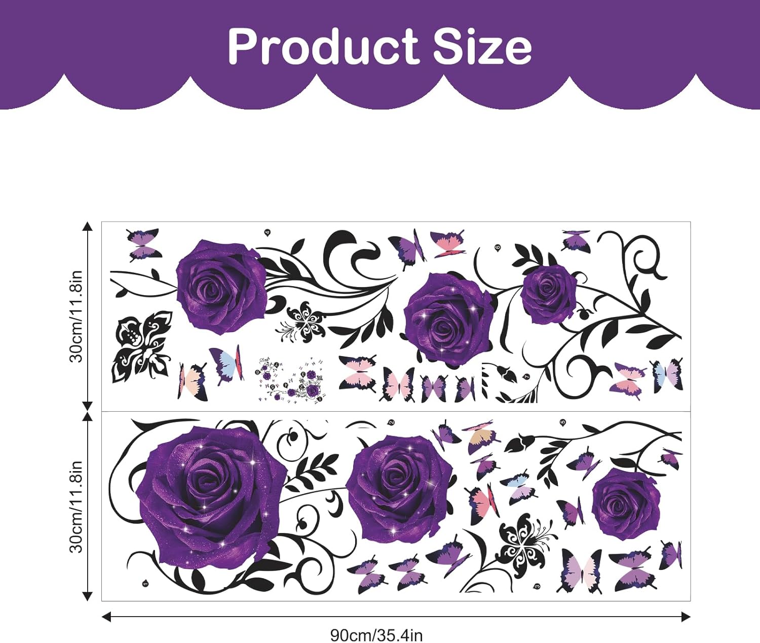 Tanlaby Calcomanías de pared de rosas moradas, calcomanías de pared de ...