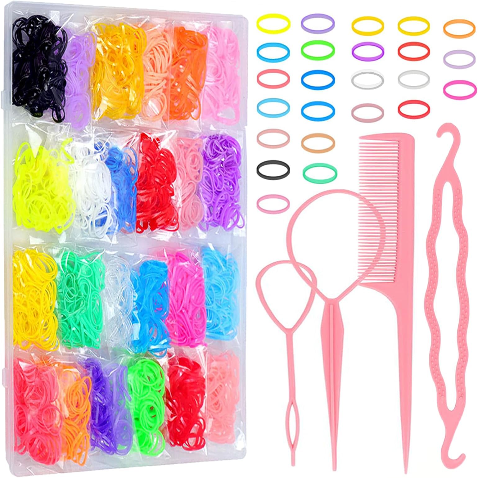 Amazon.com : 28 Colored Rubber Bands for Hair, 1500 Pcs Small Girls ...
