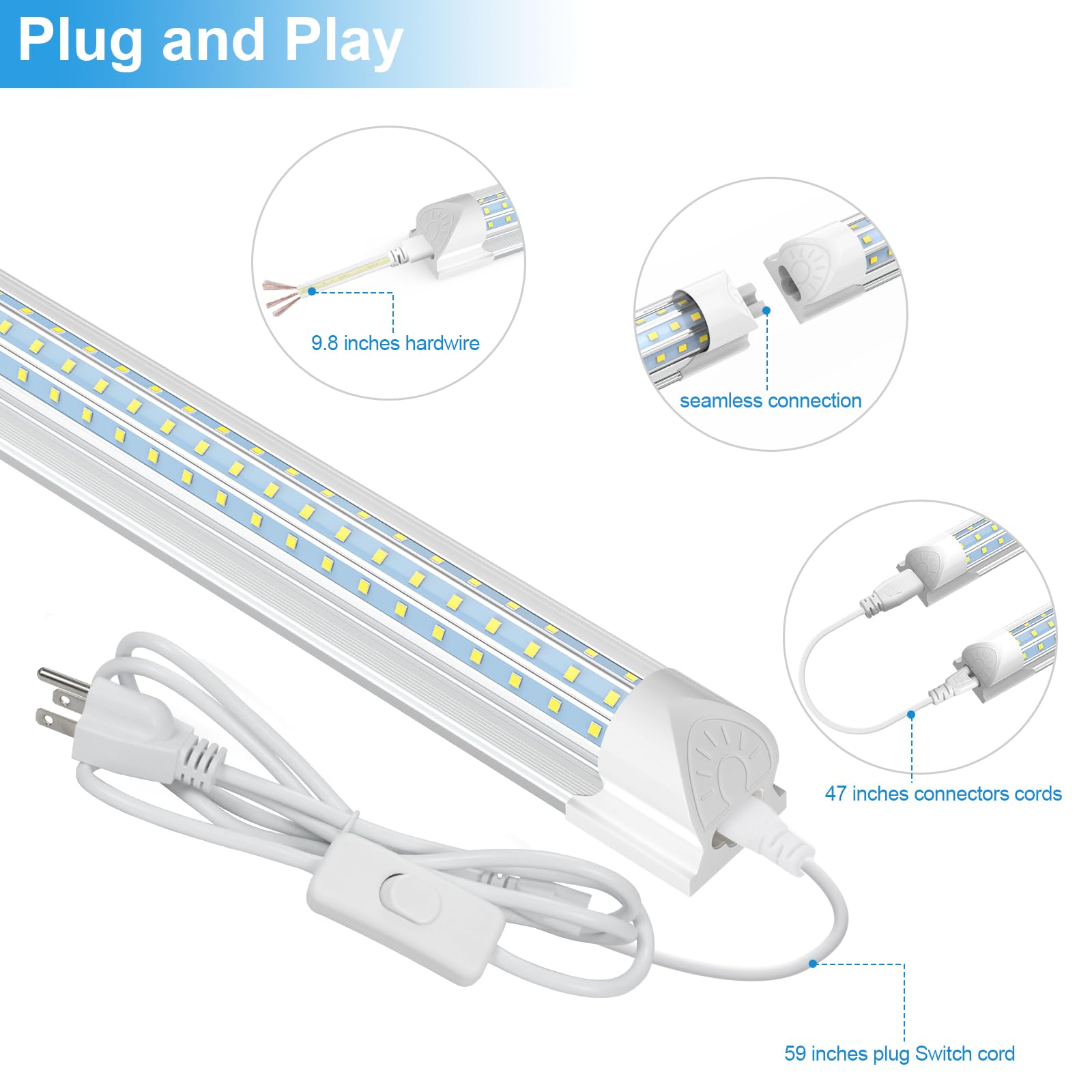 Snapklik.com : 6FT LED Shop Light, D-Shape 72W 9360LM 6000K Cool White ...