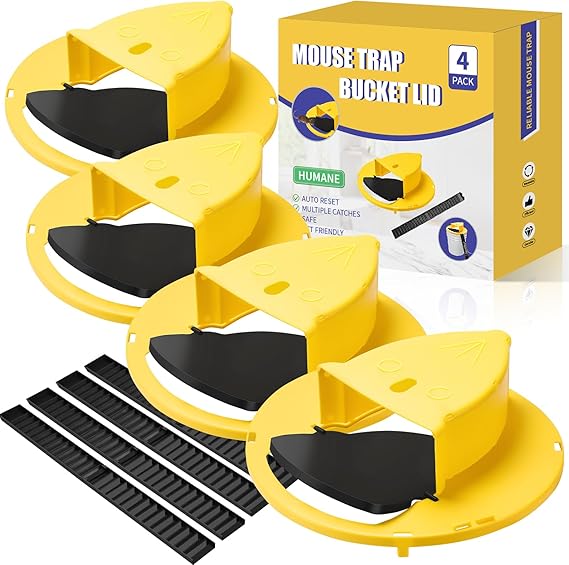 Amazon.com : Mouse Traps, 4 Pack Bucket Lid Mouse Trap, Humane Mouse ...