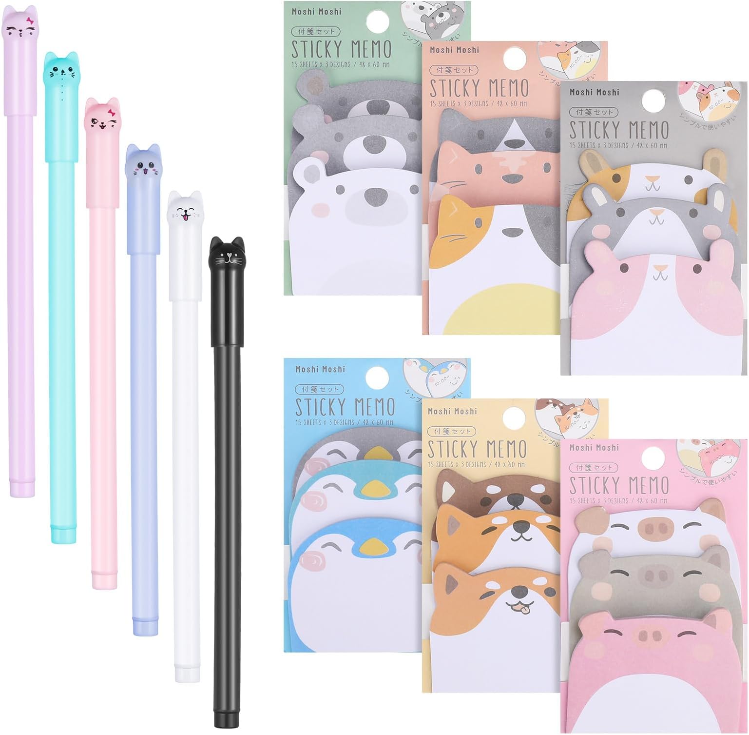120 Pcs Cute Girl Animal Sticky Notes, Kawaii Animal Pattern Stationery ...