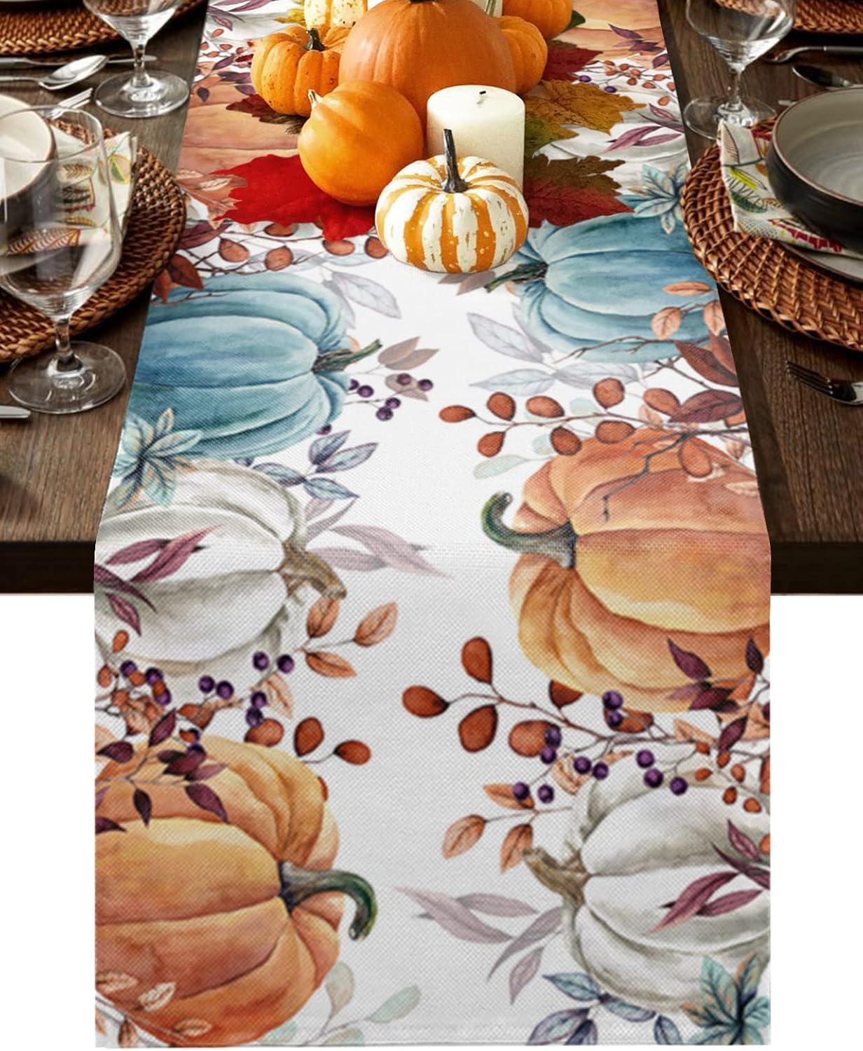 Amazon.com: Table Runner 60 inches Long Thanksgiving Fall Watercolor ...