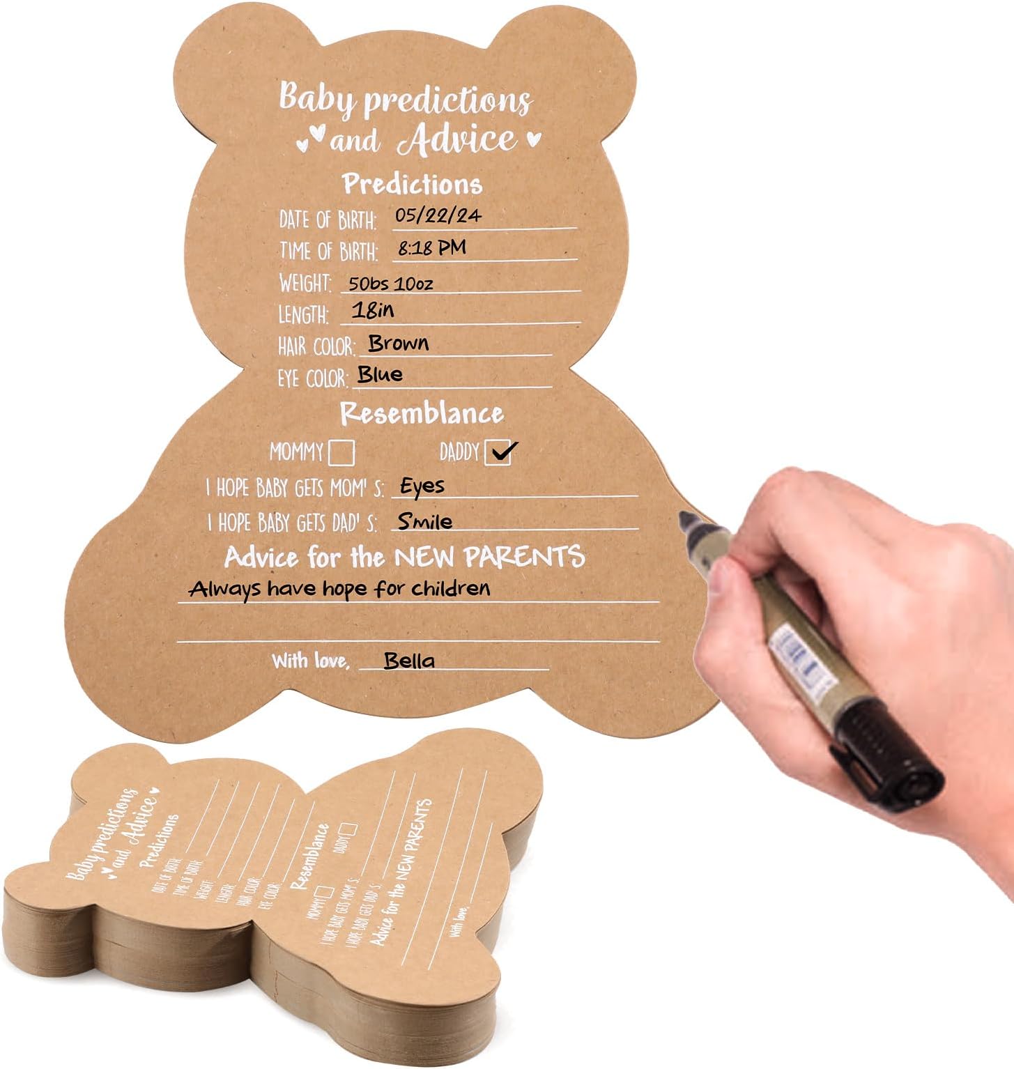 Amazon.com: Teddy Bear Baby Shower Prediction Card Book Keepsake, By ...