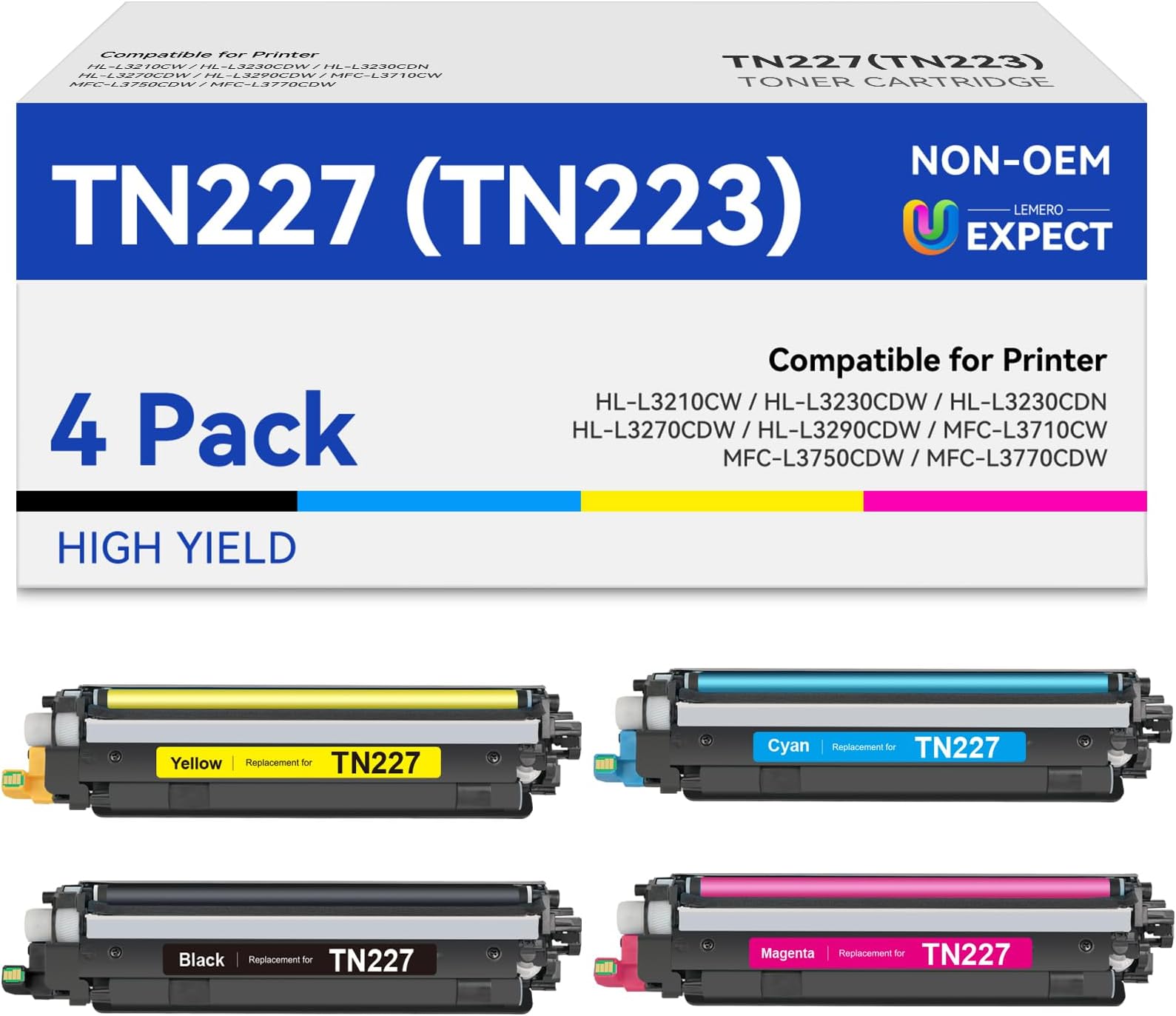 Amazon.com: TN227 TN223 High Yield Toner Cartridge Compatible for ...