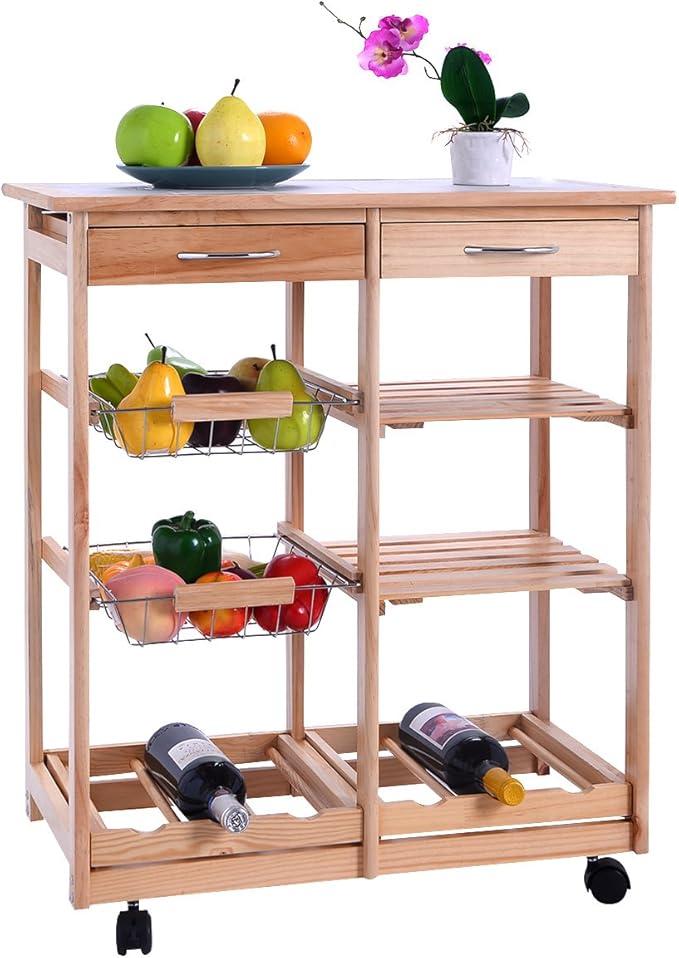 Amazon.com: Giantex Rolling Wood Kitchen Trolley Cart Dining Storage ...