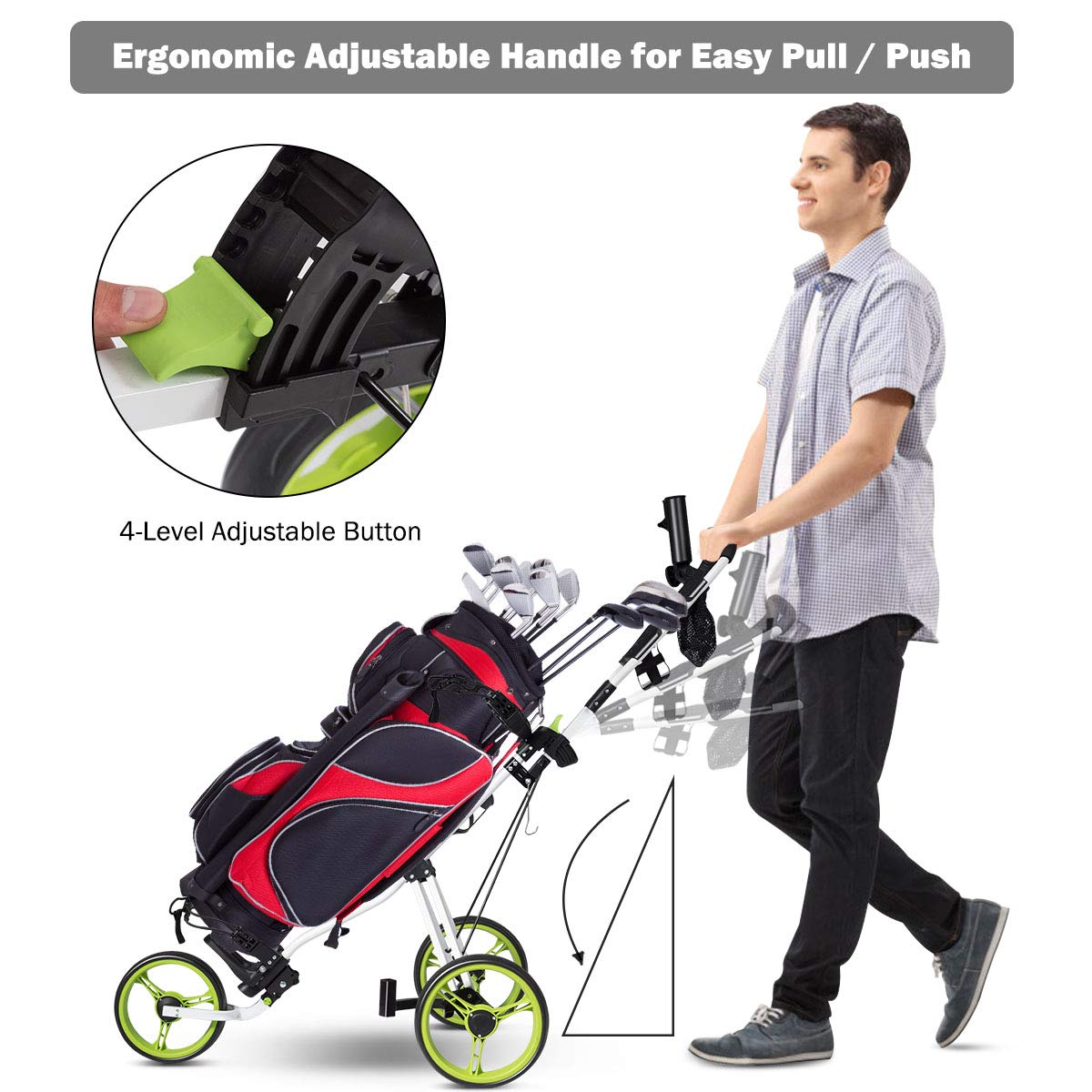 Snapklik.com : GYMAX Golf Cart, Foldable 3 Wheel Golf Push Cart