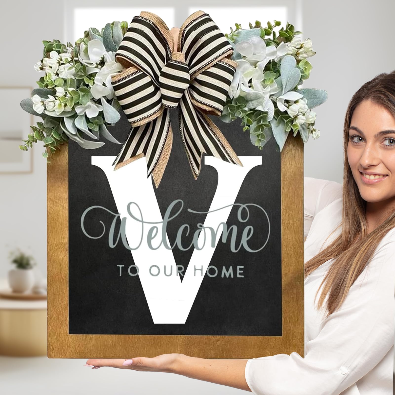 Amazon.com : Last Name Welcome Sign for Front Door, Wreaths for Front ...