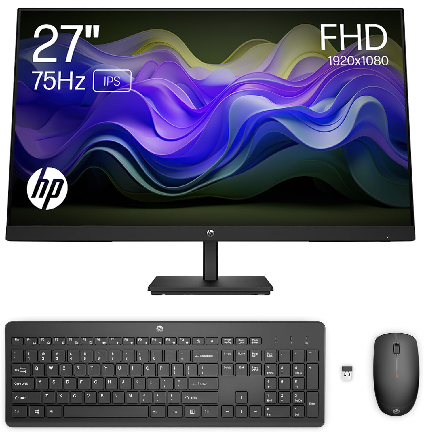 HP 27 Inch FHD Monitor + Wireless Keyboard and Mouse Bundle, 27 Inch ...