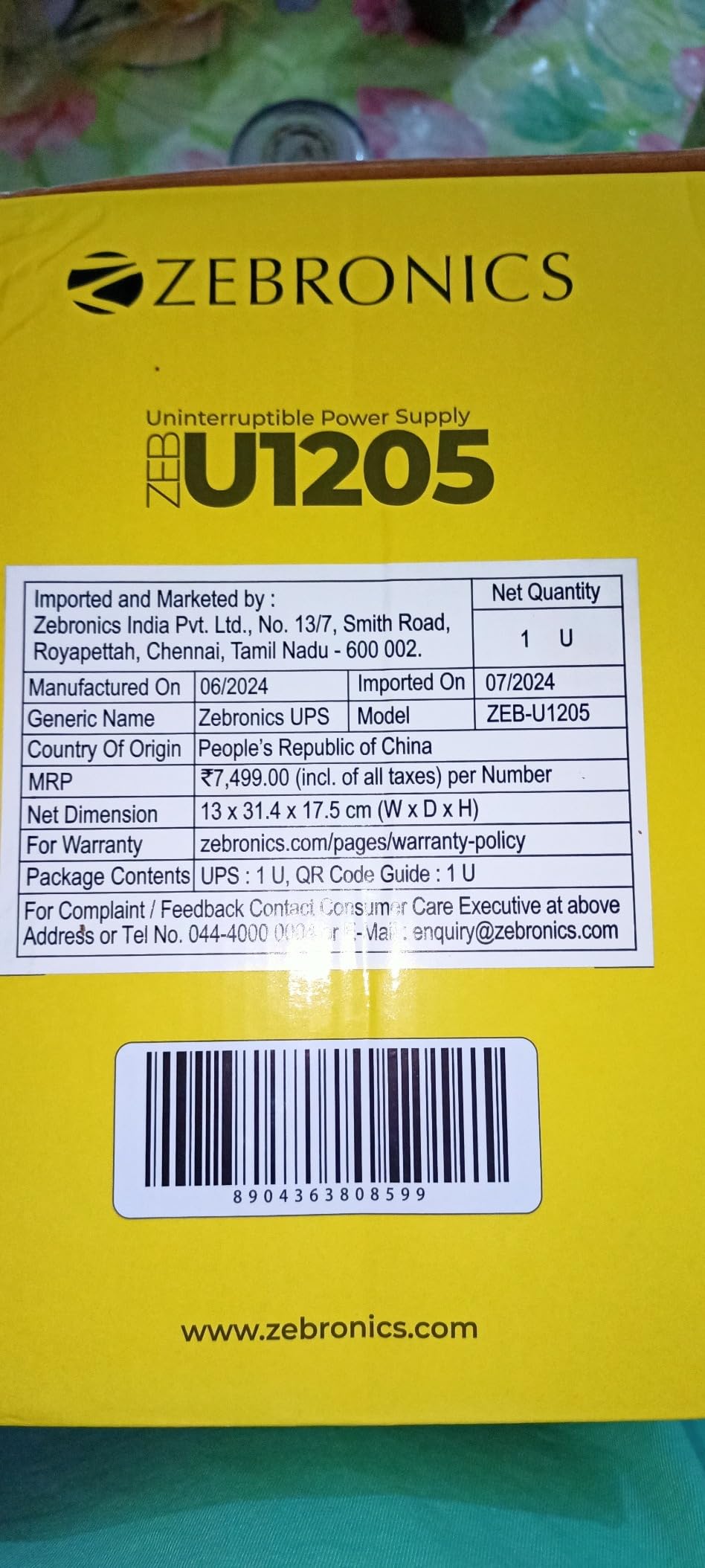 ZEBRONICS U1205 Microcontroller Based UPS with Up-to 1000VA | 600W ...