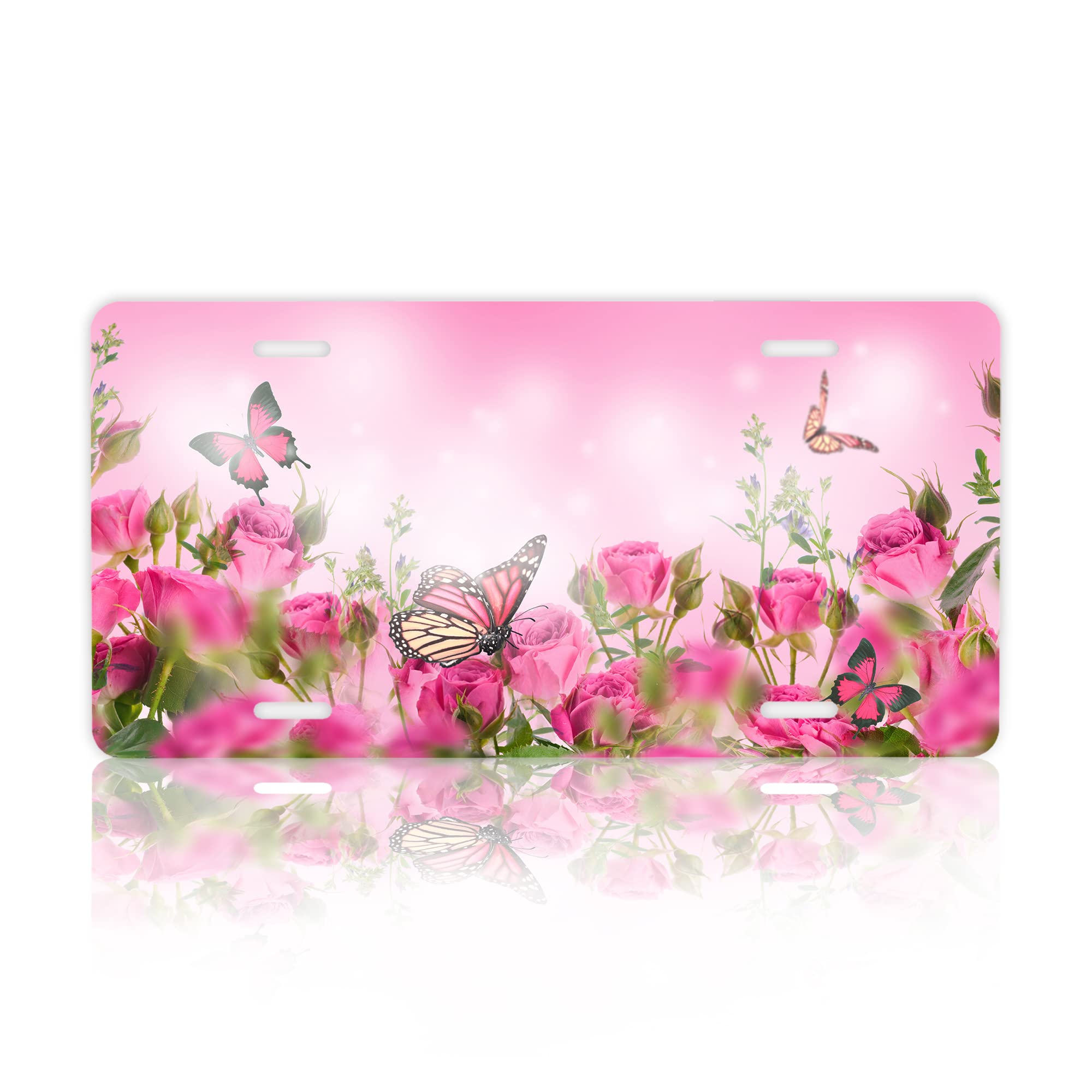Amazon.com: License Plate,Spring Pink Rose Floral Butterfly License ...