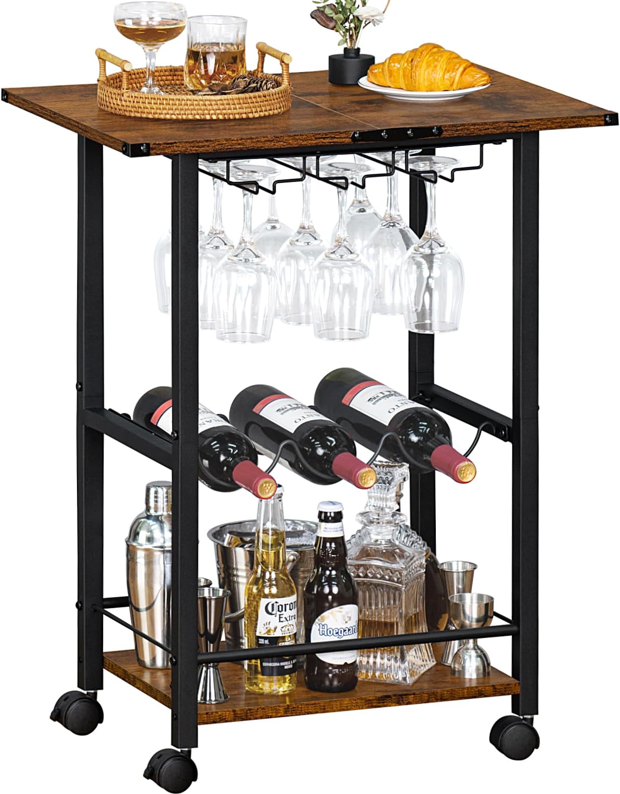 Amazon.com: HEONITURE Round Gold Bar Cart 2 Mirrored Shelves Bar ...