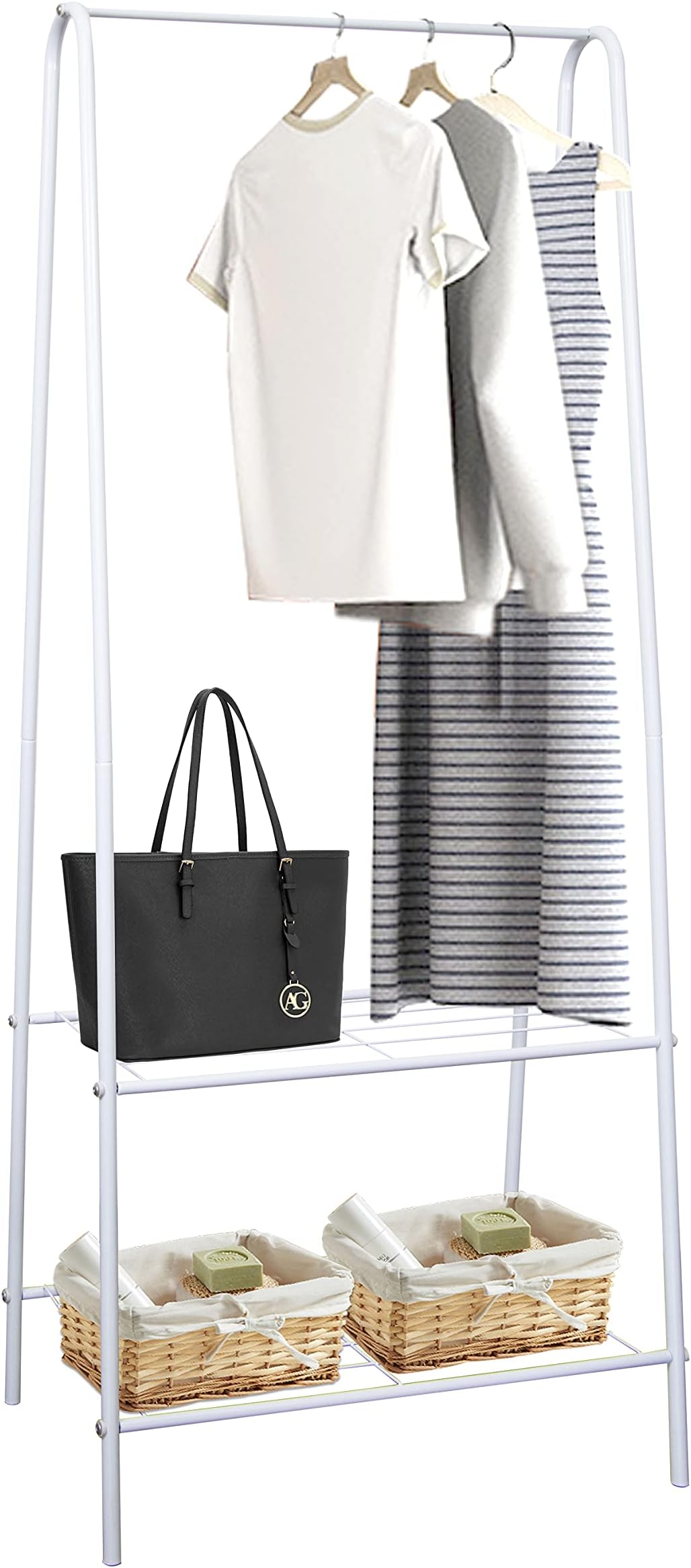 HOFLERA Clothes Rail Stand Garment Coat Rack with Metal Shelf, Frame ...