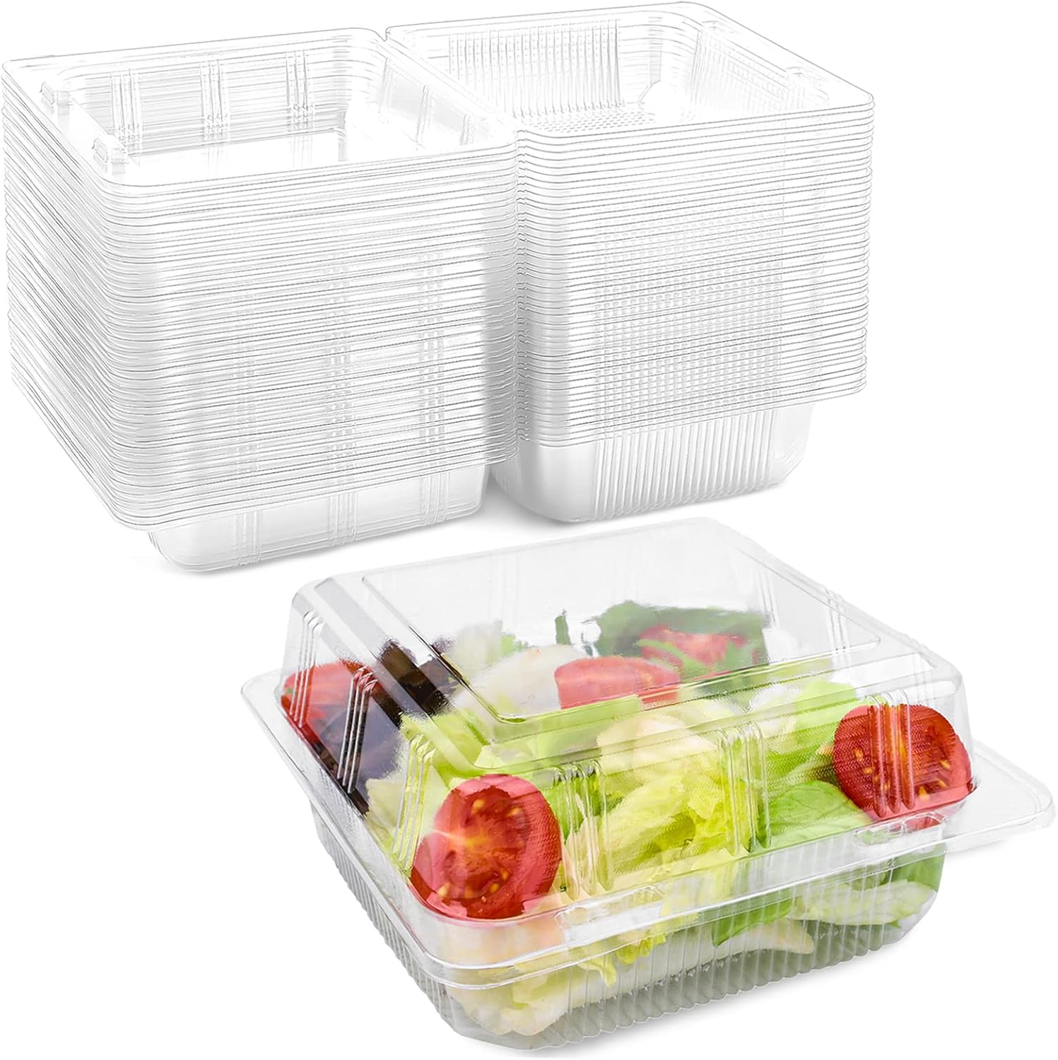 50Pack Clear Plastic Square Hinged Food Containers, Disposable Food ...