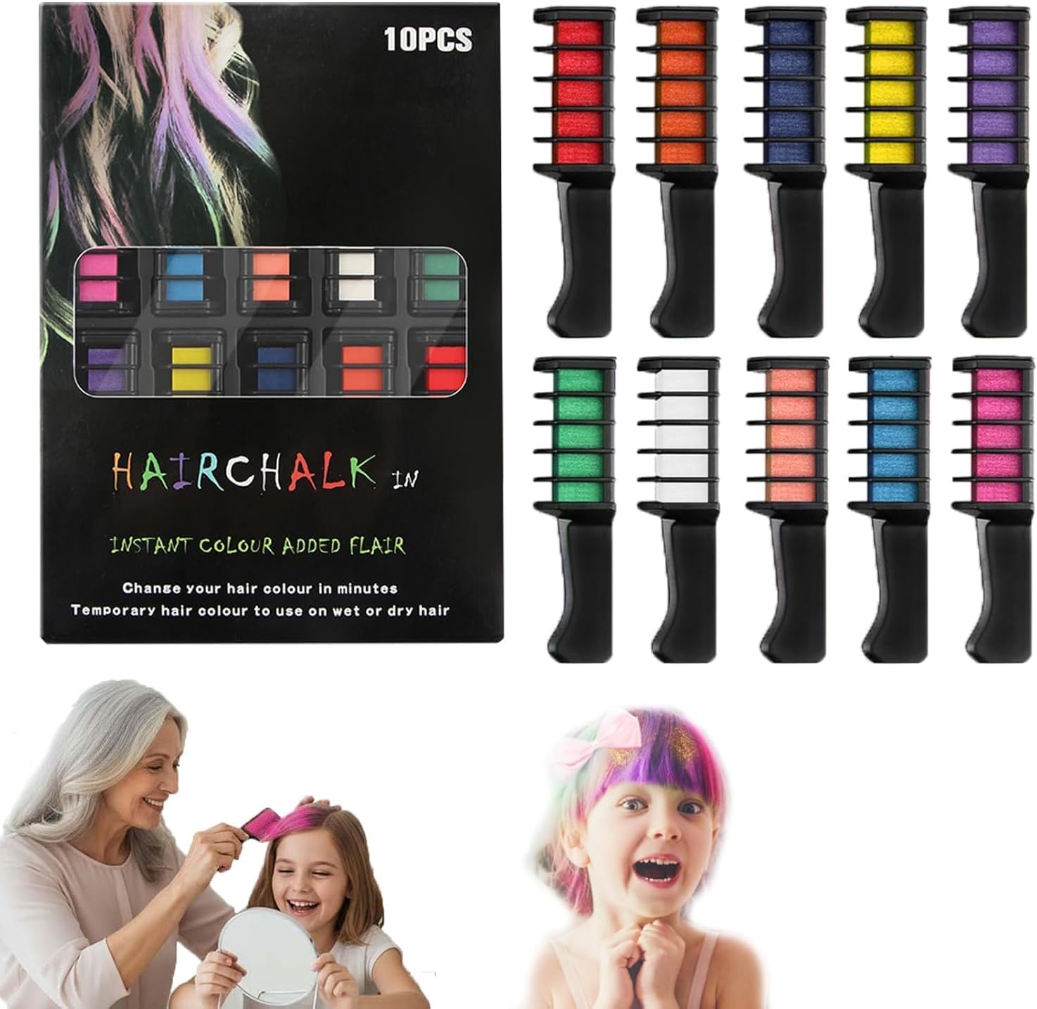 Hair Chalk Comb, 10 Colors Hair Chalks for Girls, Temporary Wash out ...