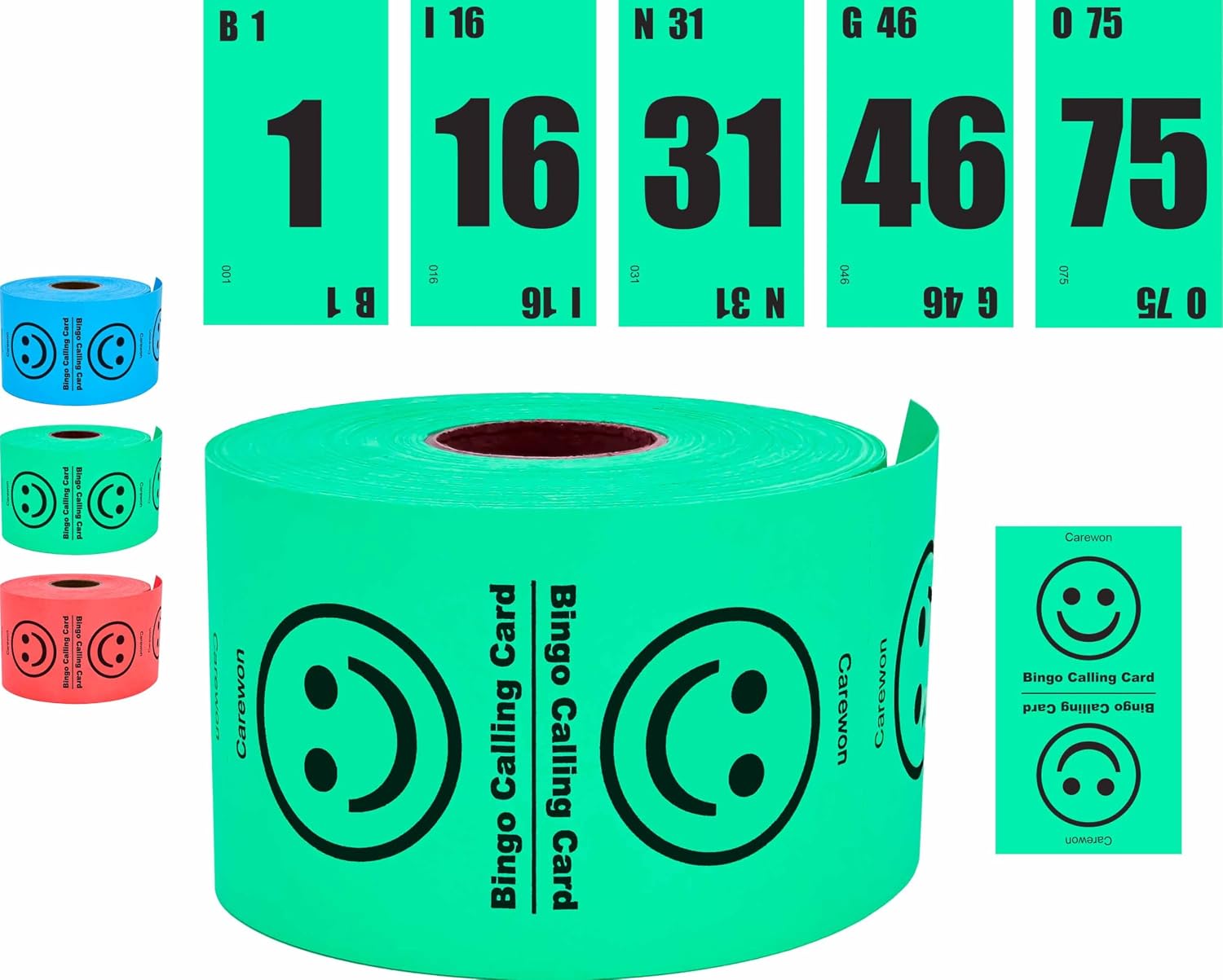 Amazon.com : Carewon 225 Bingo Calling Cards, Green (1 of 3 Colors), 3 ...