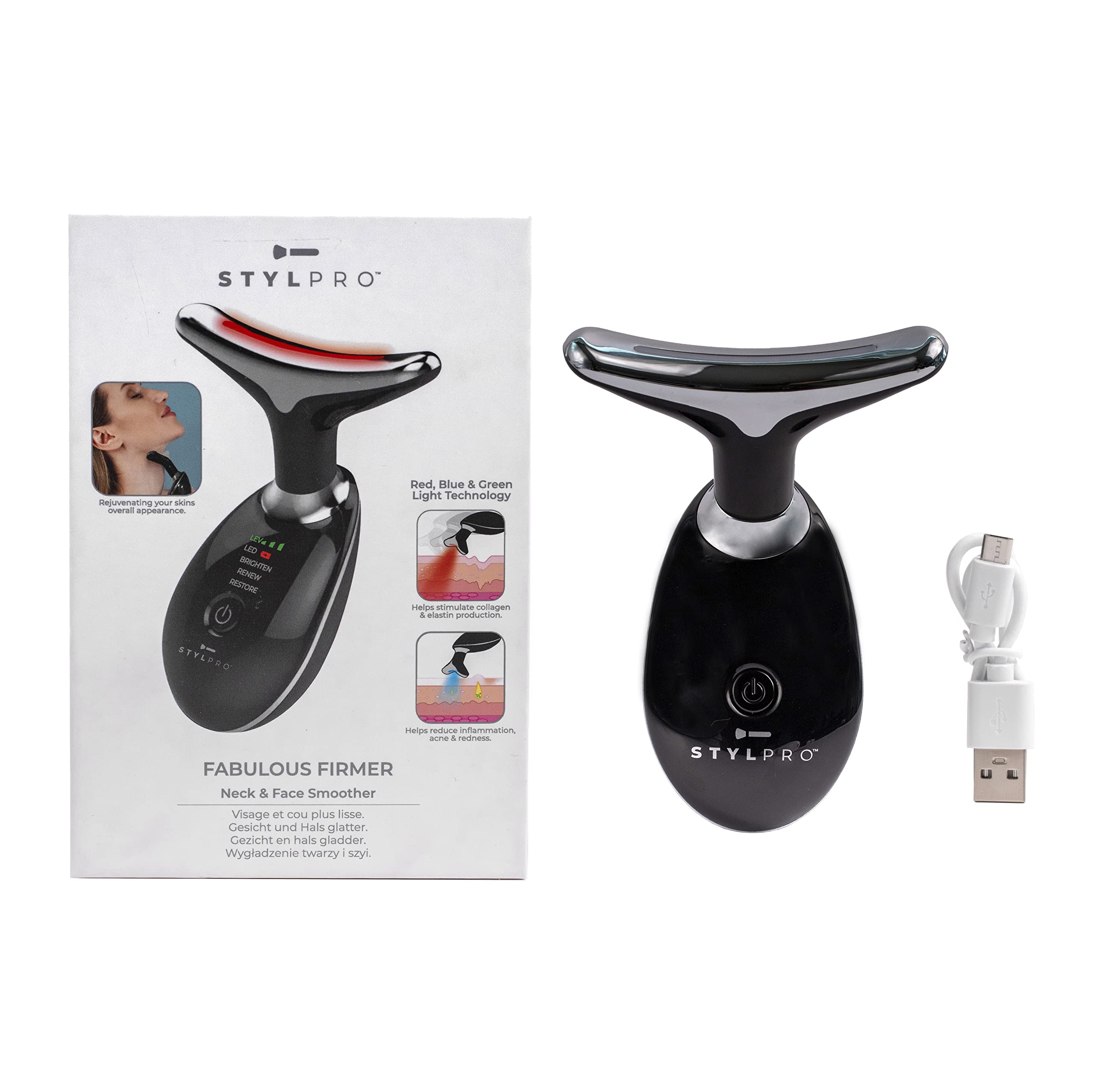 STYLPRO Fabulous Firmer LED Face & Neck Massager – LED Light Therapy ...