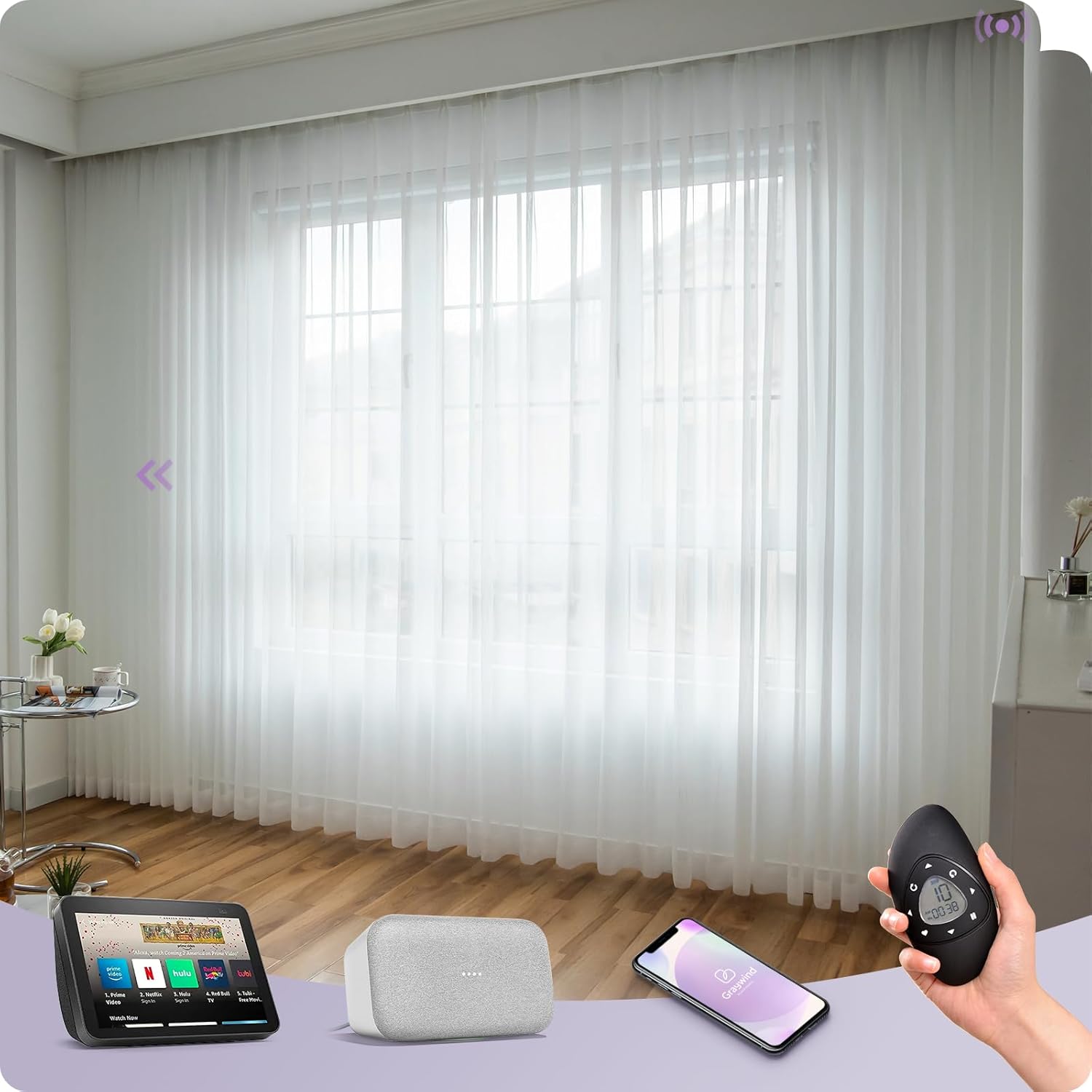 Amazon.com: Graywind Hardwired Smart Curtains Motorized Sheer Curtains ...