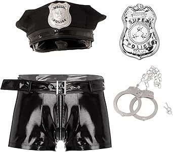 Amazon.com: Lorilida Mens 4PCS Police Officer Costume Outfit Patent ...