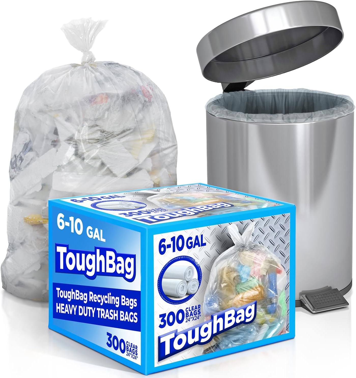 Amazon.com: ToughBag 6-10 Gallon Trash Bags (300 Count) - Clear Trash ...