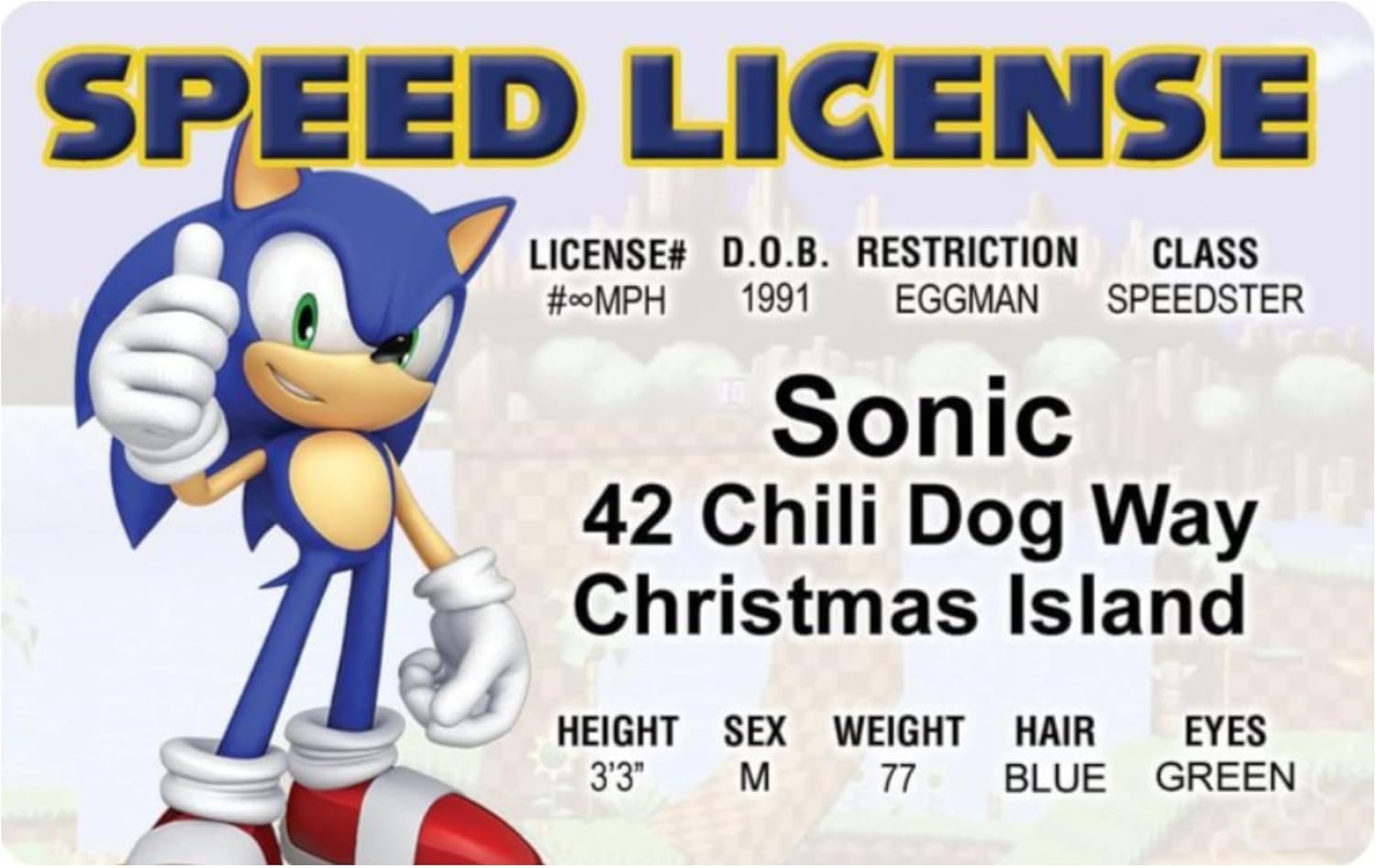 Amazon.com: Signs 4 Fun Parody Driver’s License | Sonic the Hedgehog ID ...