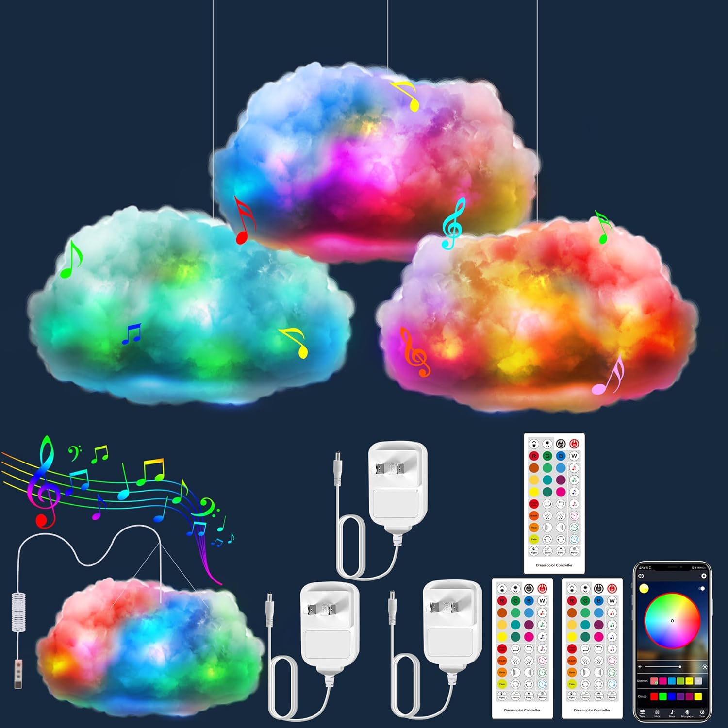 Amazon.com: ViLSOM LED Cloud Light, 3pcs RGB Cloud Lamp with IC Remote Control and APP Control ...