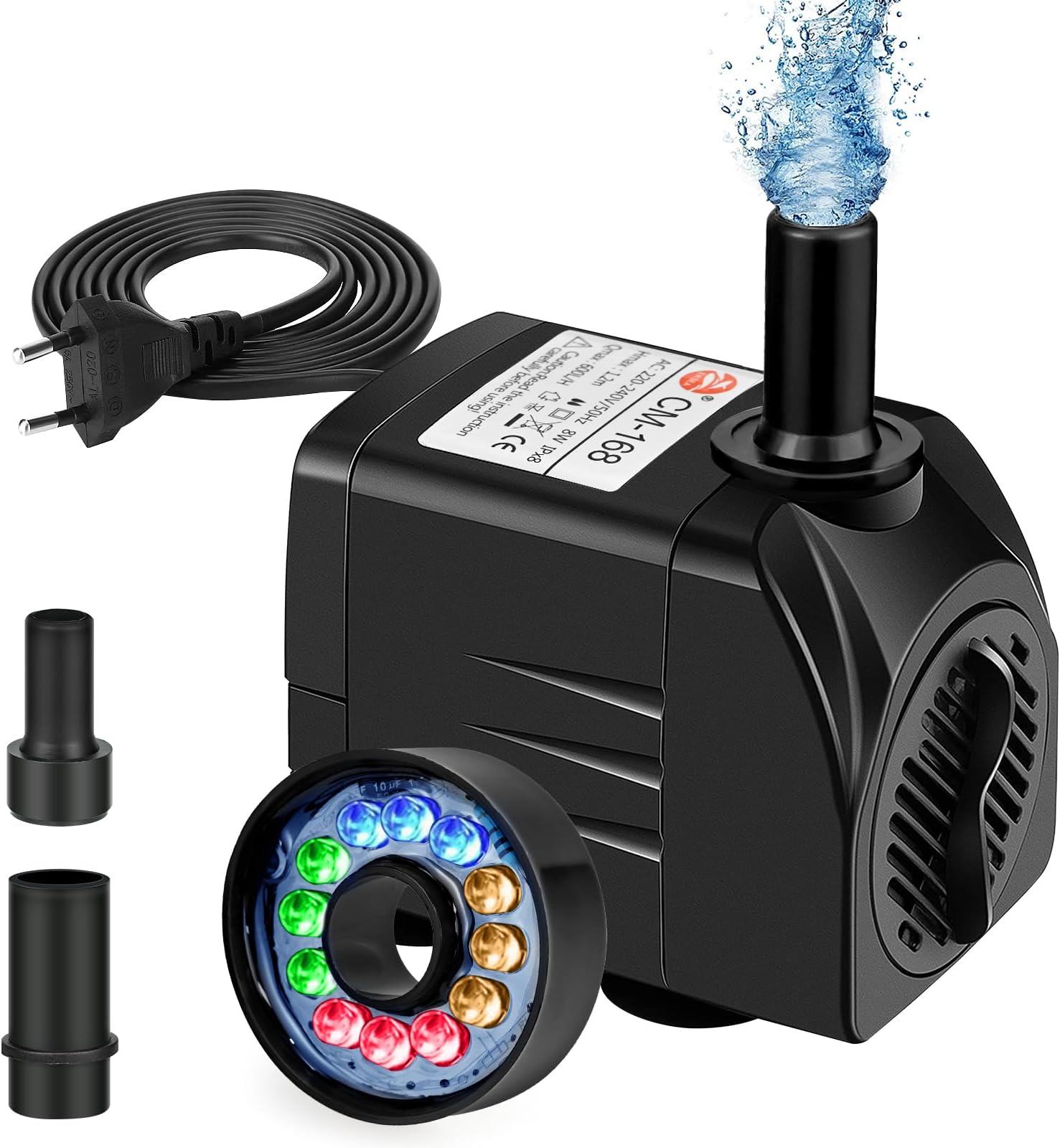 CAM2 Mini Wasserpumpe mit 8 LEDs und Saugnäpfen Springbrunnen pumpe 280 ...