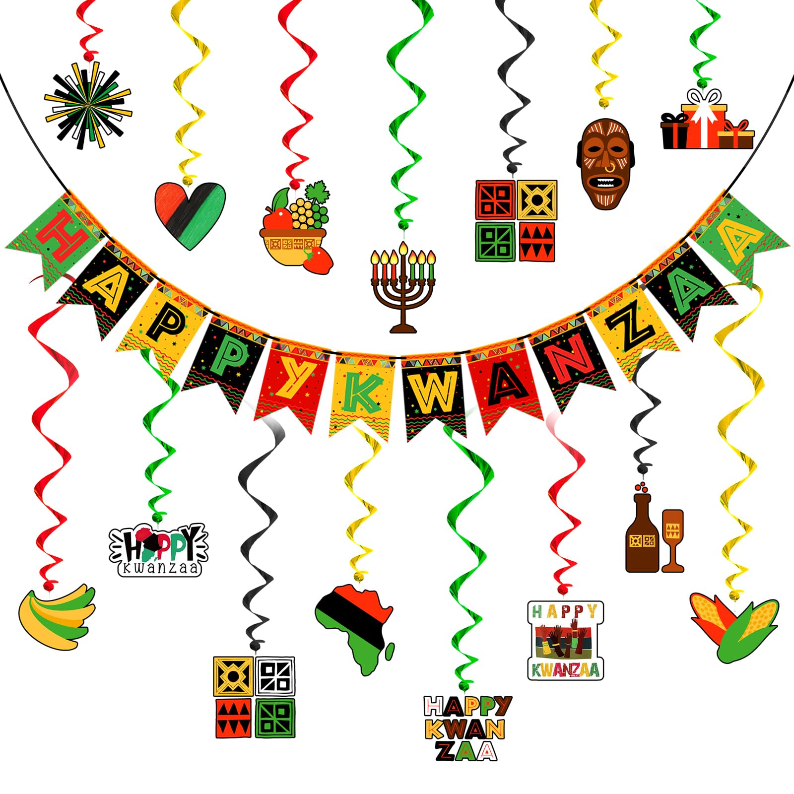 Amazon.com: Happy Kwanzaa Banner Decorations with 15 African Heritage ...